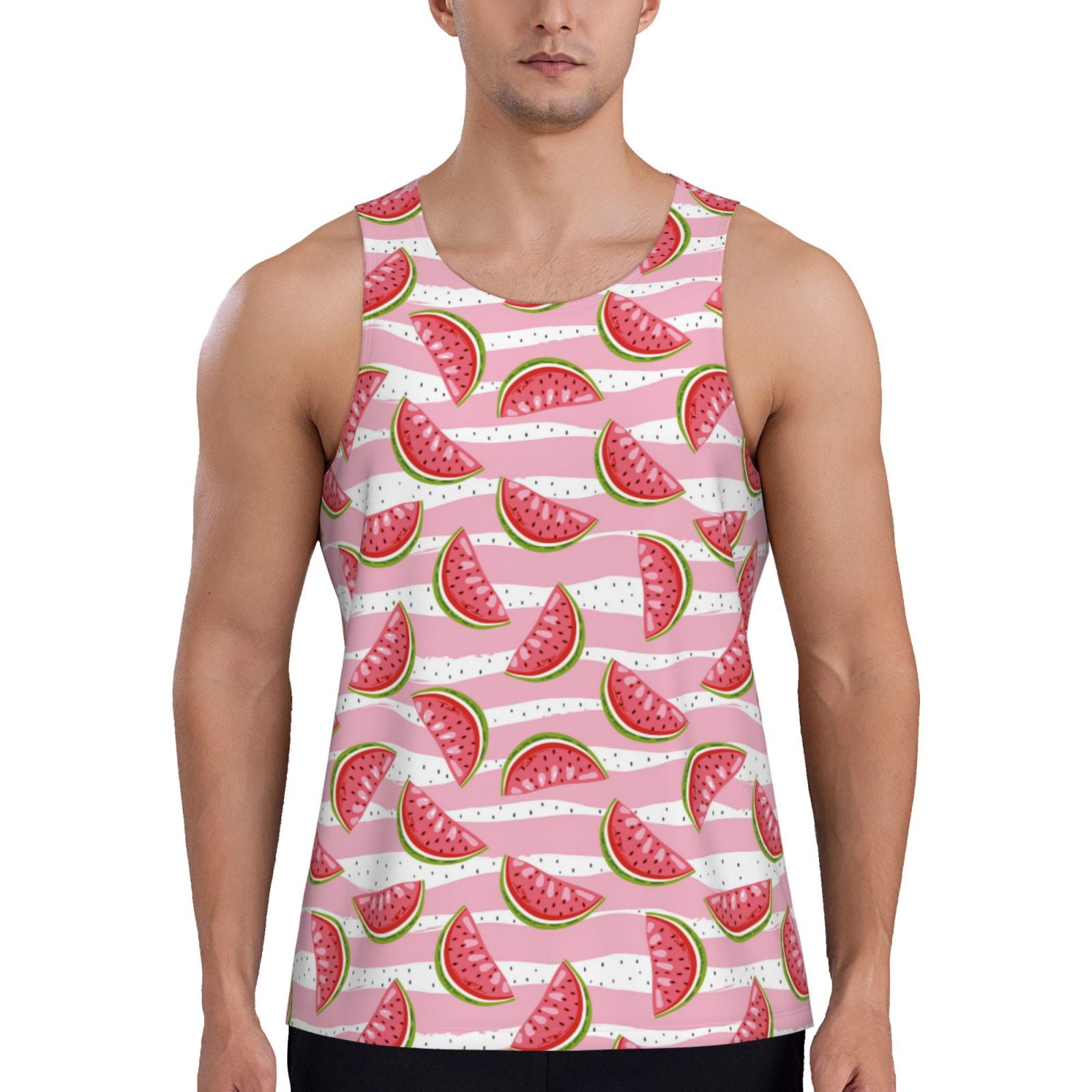 Daiia Cute Watermelon Printed Men's Quick Dry Fit Muscle Tank Top Slim ...