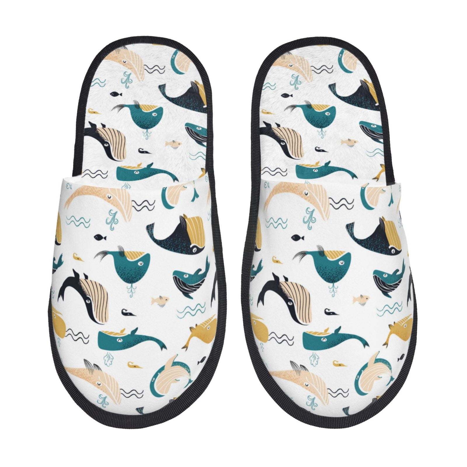 Daiia Cute Whale Pattern Furry Slippers for Women and Men, Soft Plush ...