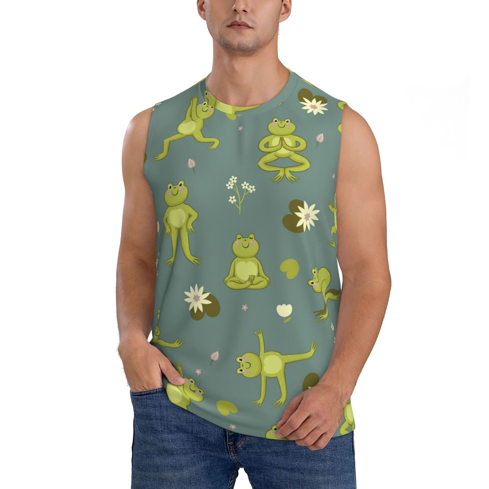Daiia Cute Yoga Frogs Printed Men's Tank Tops,Casual Soft Sleeveless ...