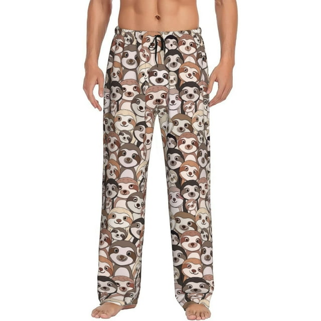 Daiia Cute brown sloth monkey Pattern Men's Sleep Pant with Pockets and ...