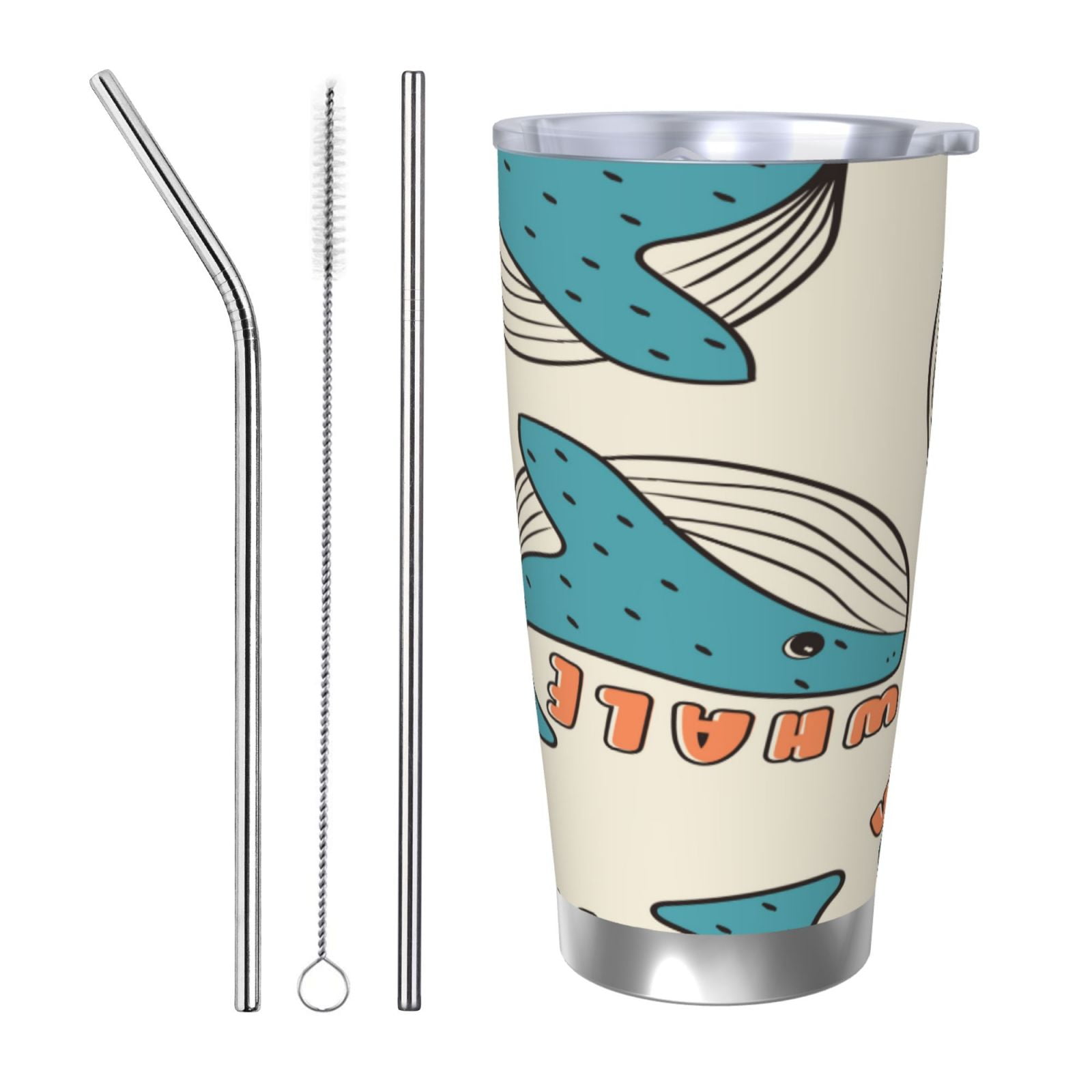 Daiia Cute colorful whale Printed 20oz Insulated Coffee Cup with Straw ...