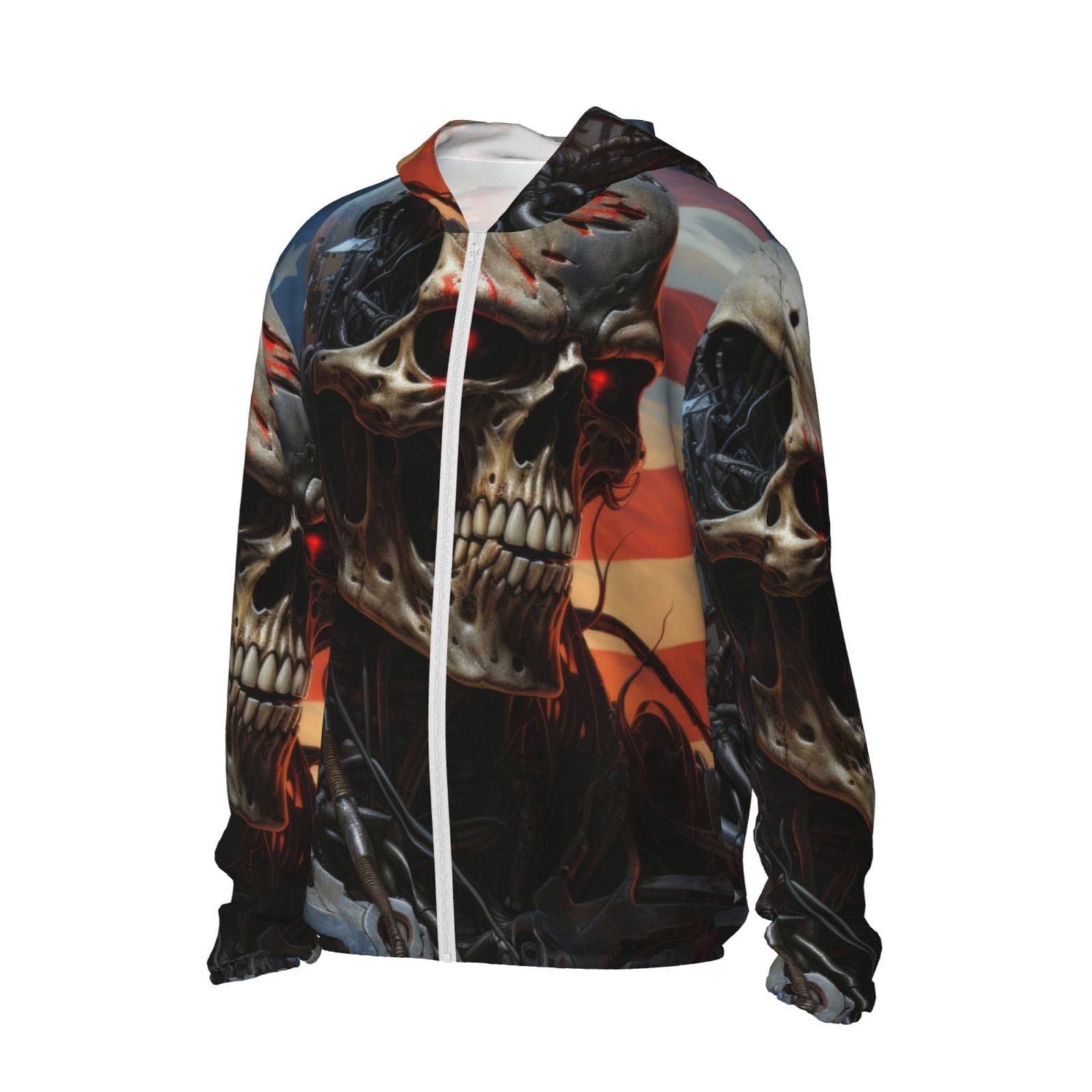 Daiia Cyberpunk Skull American Flag UPF 50+ Sun Protection Hoodie ...
