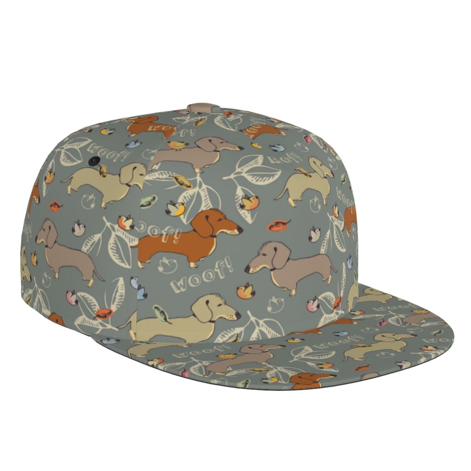 Daiia Dachshund Dog Bird print Flat Bill Hats Flat Brim Trucker Cap Baseball Cap Adjustable ...