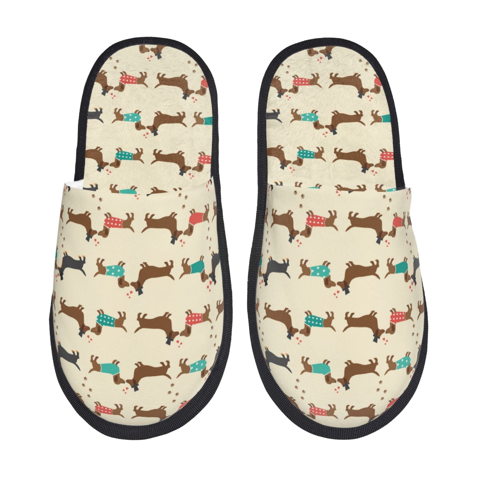 Daiia Dachshund Dog Pattern Furry Slippers for Women and Men, Soft ...