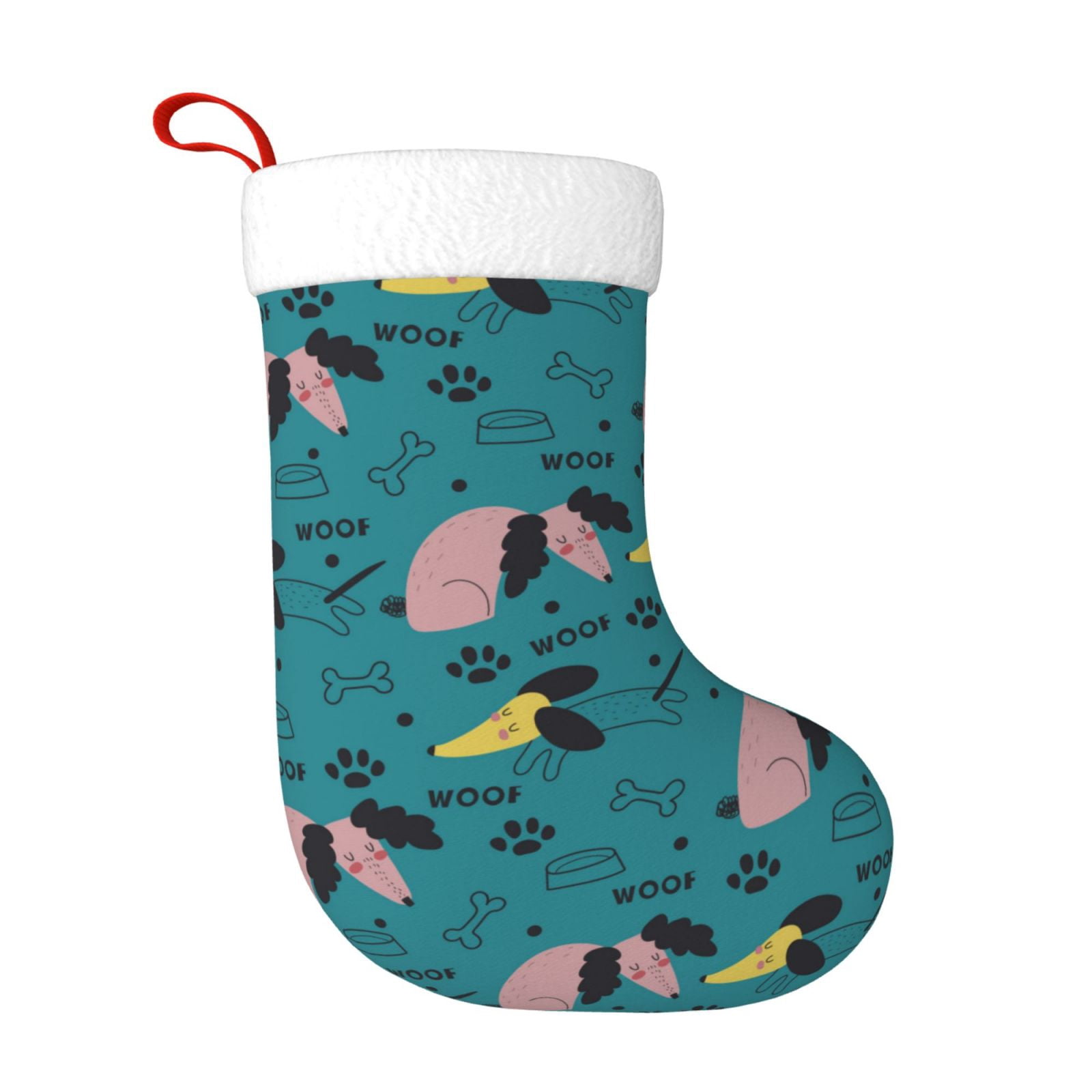 Daiia Dachshund Dog Print Christmas Stocking，18"Large Knitted Xmas ...