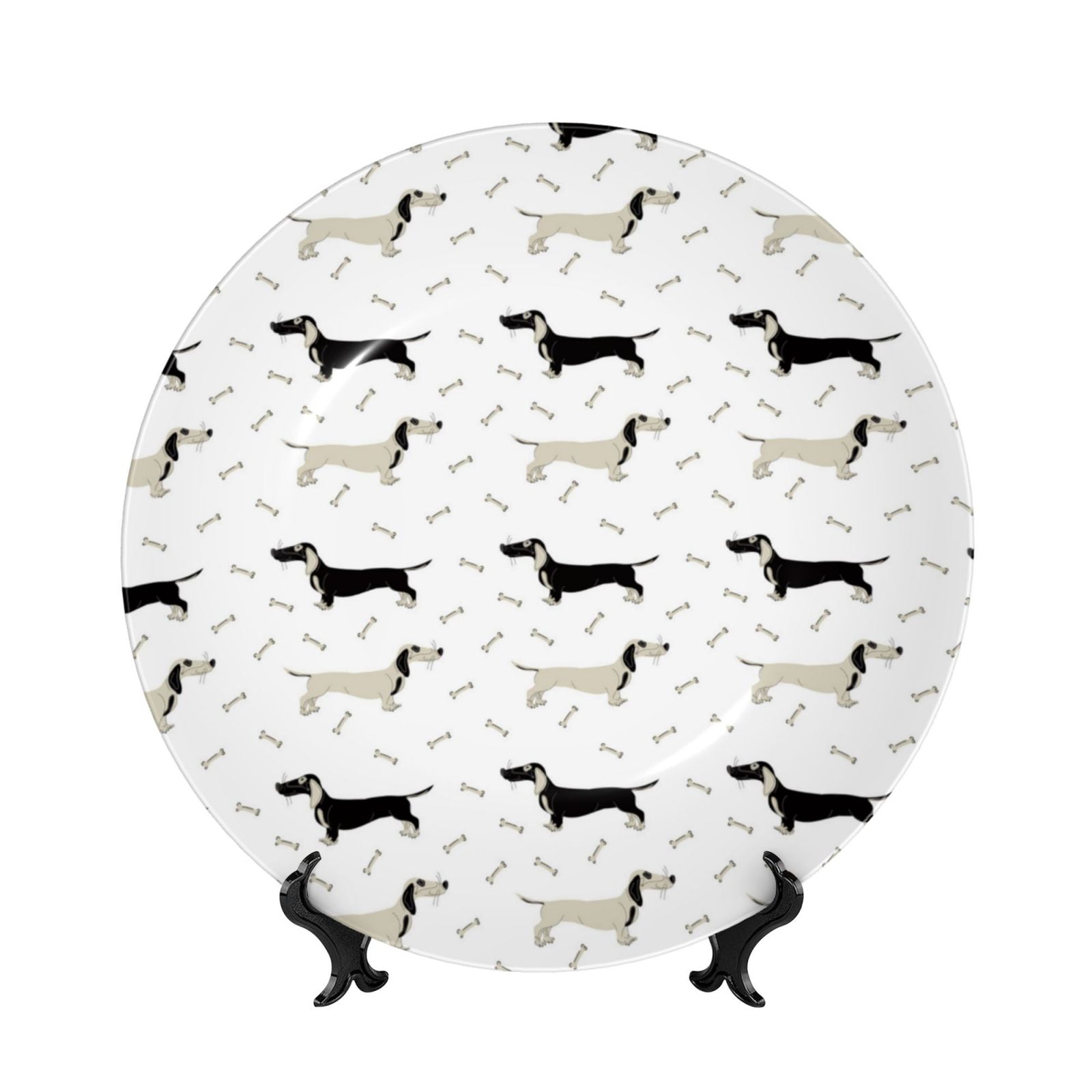 Daiia Dachshund Dog Printed Pattern Ceramic Plate Dinner Plates Bone ...