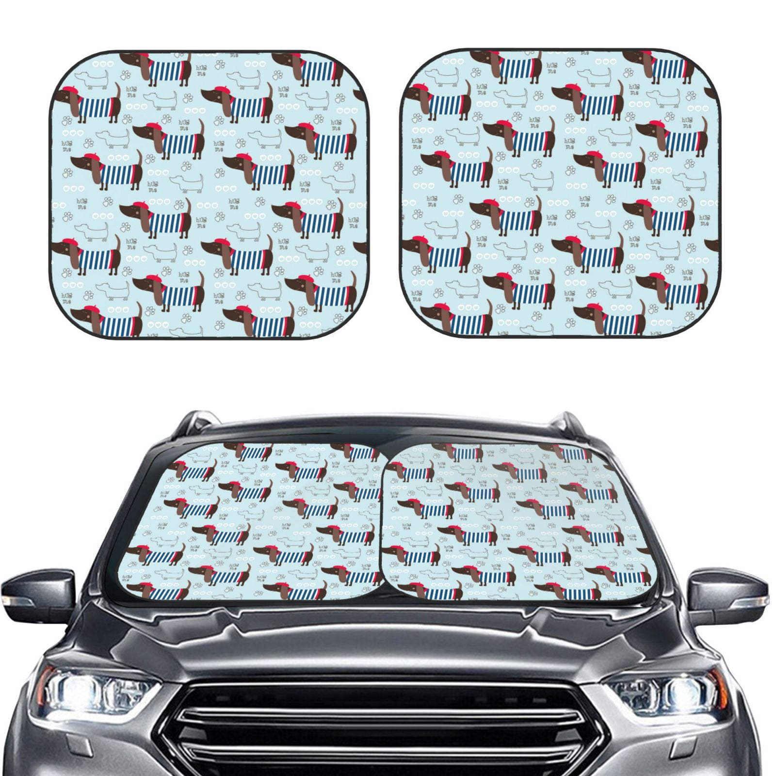 Daiia Dachshund Dog Puppy 2PCS Car Windshield Sun Shade, Foldable Sun ...