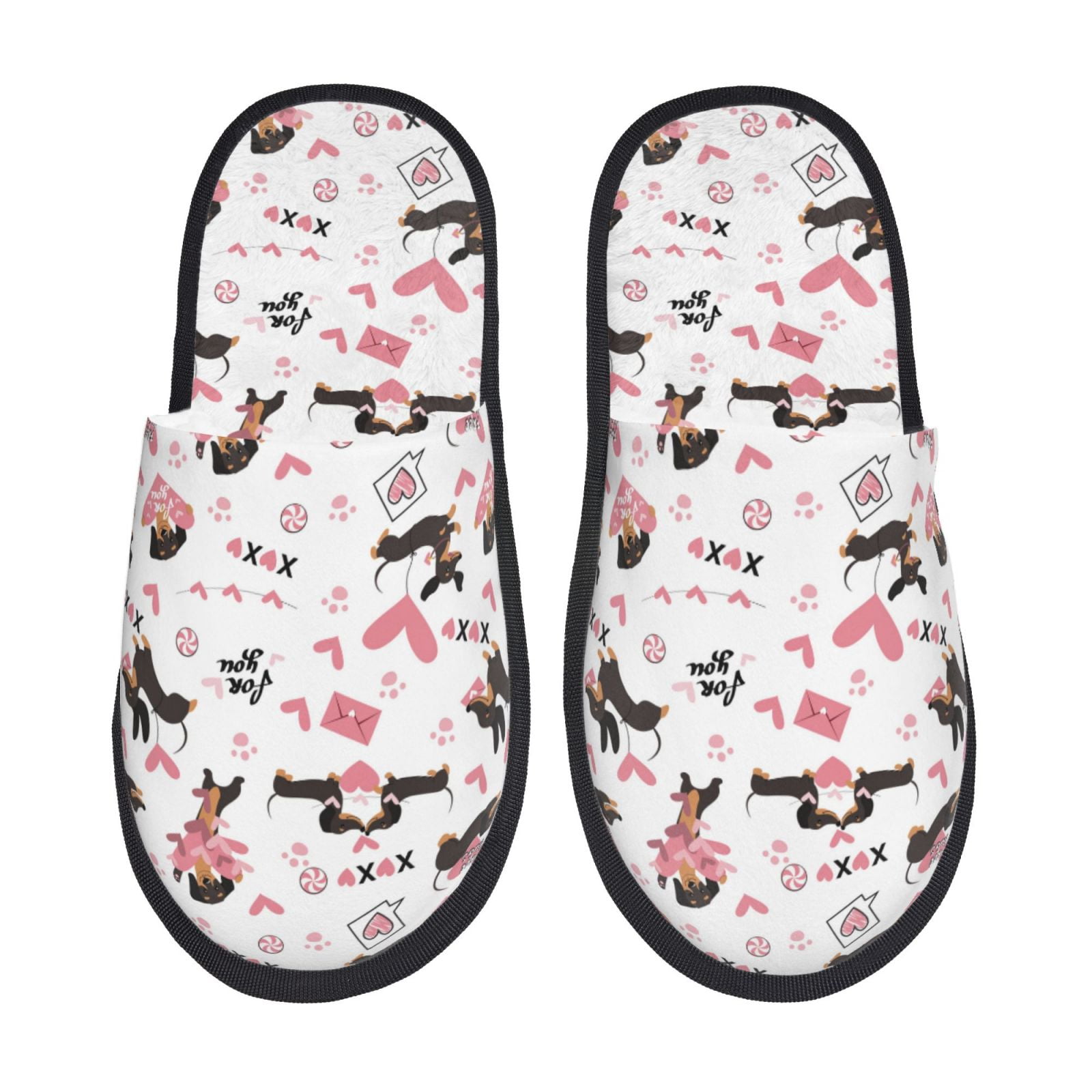 Daiia Dachshund Dog Puppy Pattern Furry Slippers for Women and Men ...