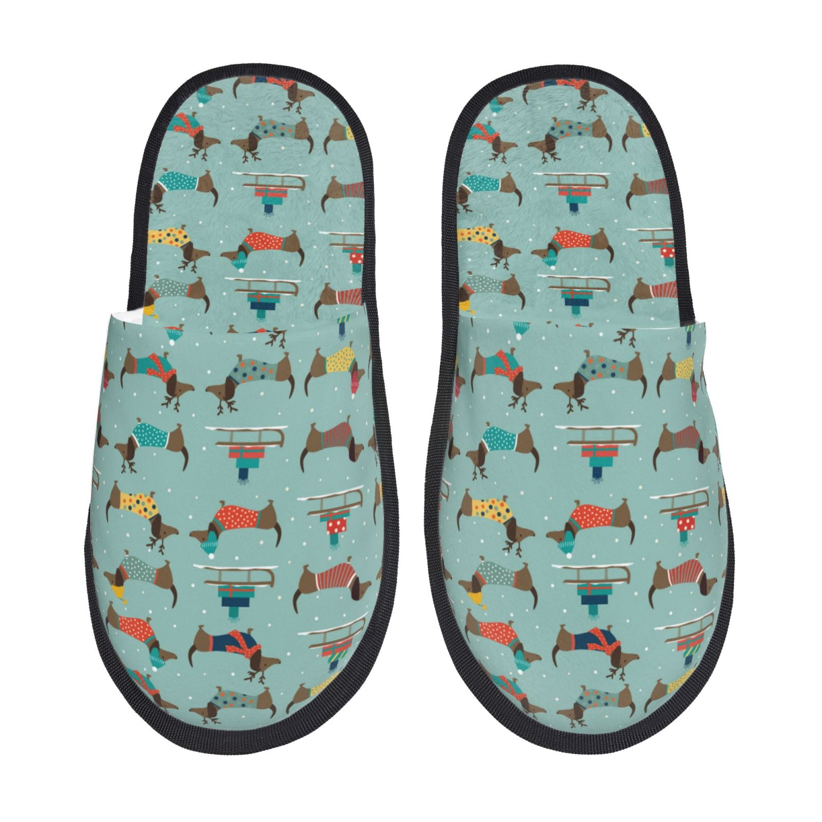 Daiia Dachshund Dog Puppy Pattern Furry Slippers for Women and Men ...