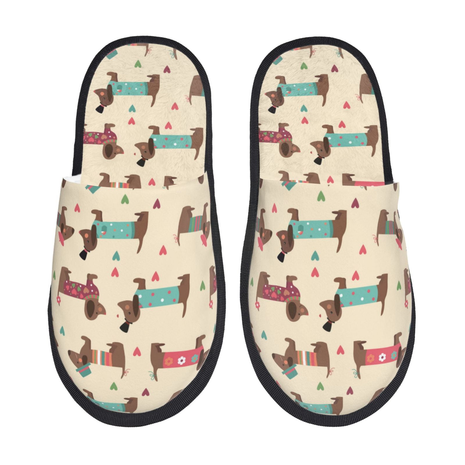 Daiia Dachshund Dog Puppy Pattern Furry Slippers for Women and Men ...