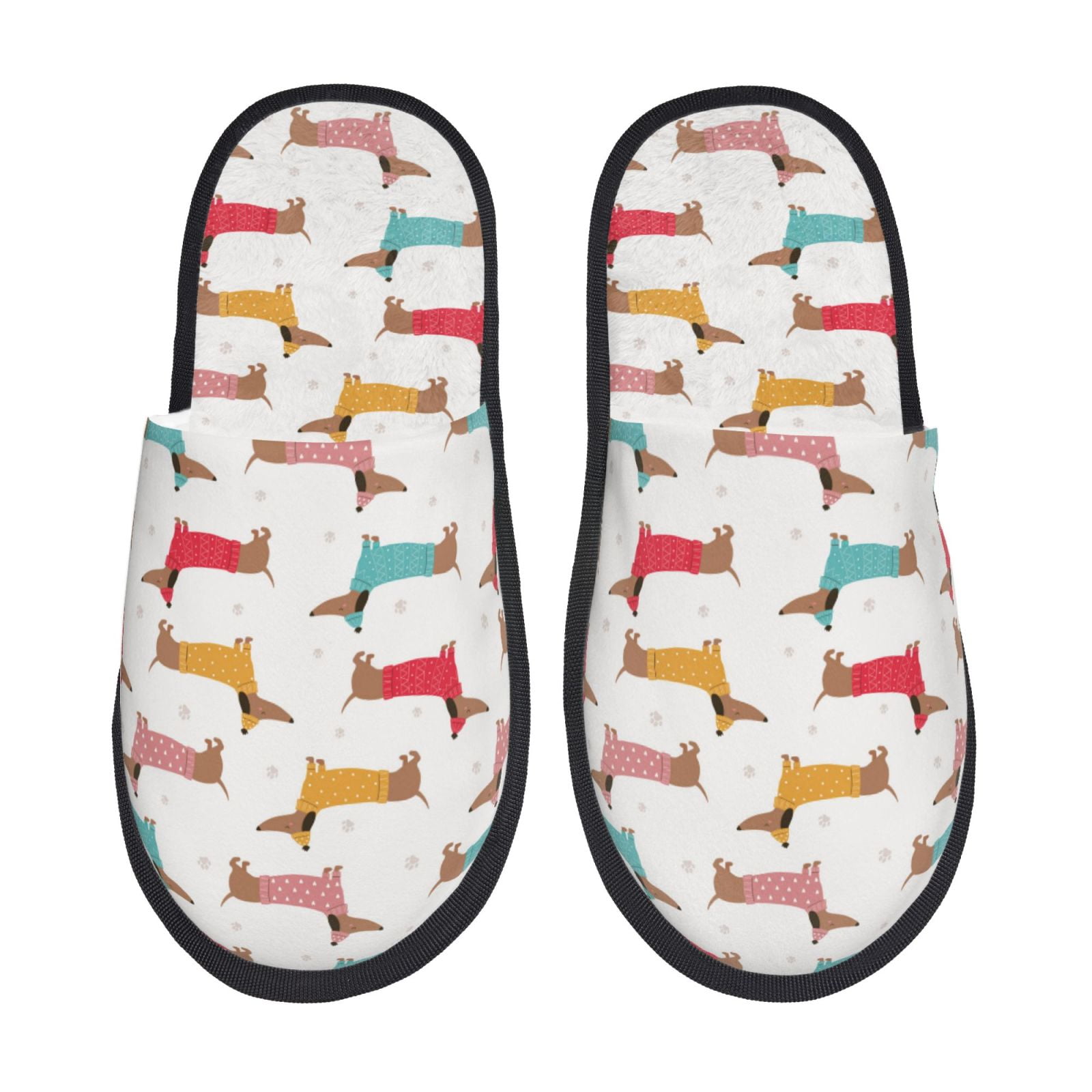 Daiia Dachshund Dog Puppy Pattern Furry Slippers for Women and Men ...