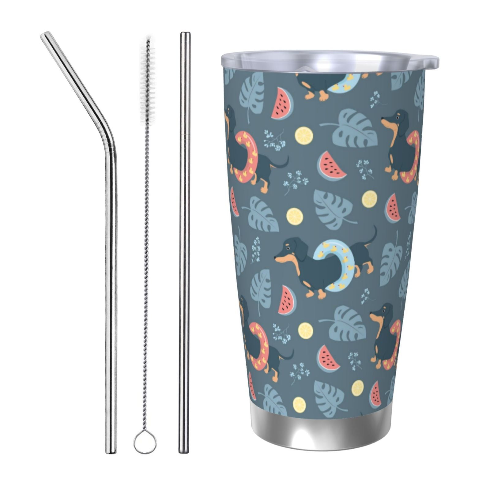 Daiia Dachshund Dog Puppy Printed 20oz Insulated Coffee Cup with Straw ...