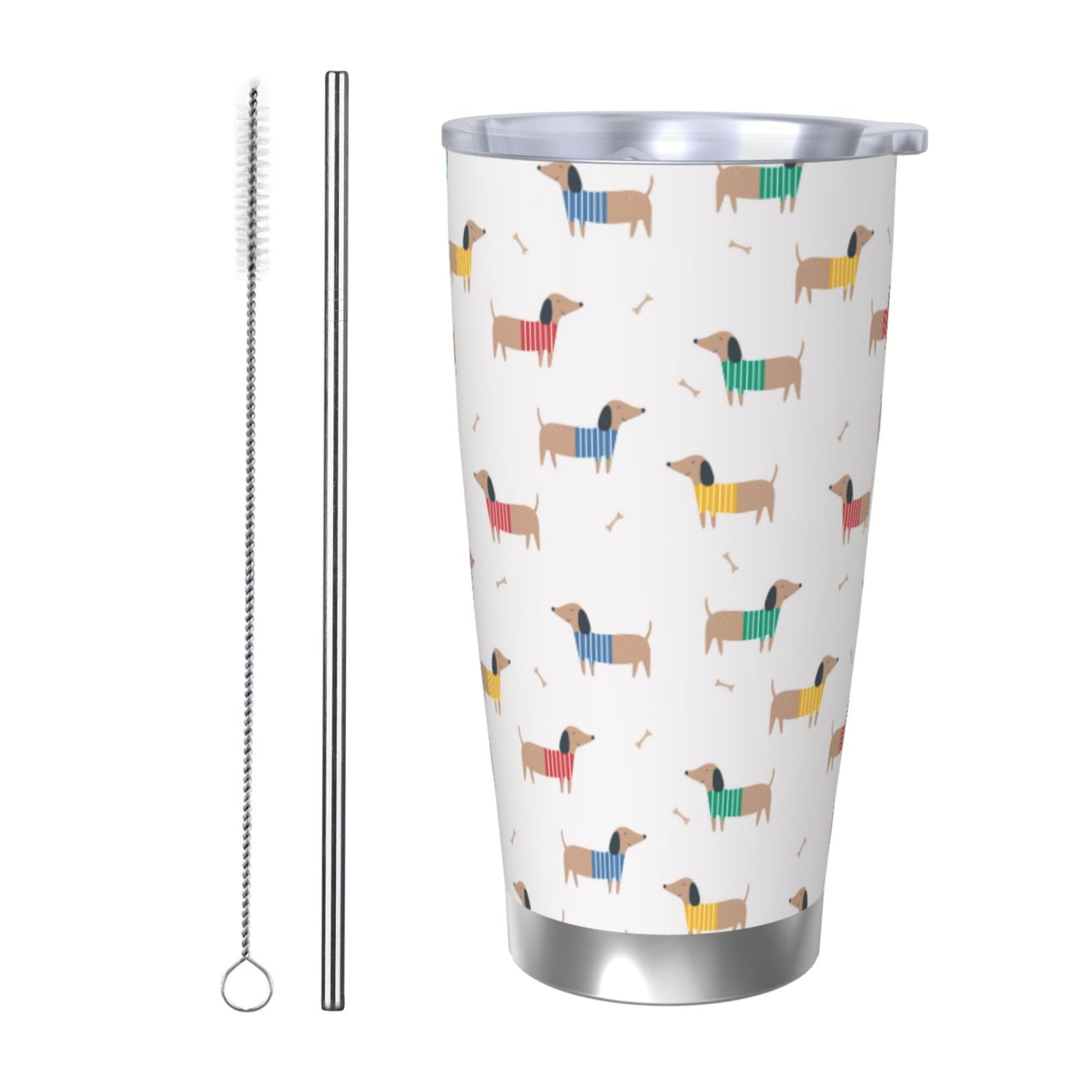 Daiia Dachshund Dog Puppy Printed 20oz Insulated Coffee Cup with Straw ...
