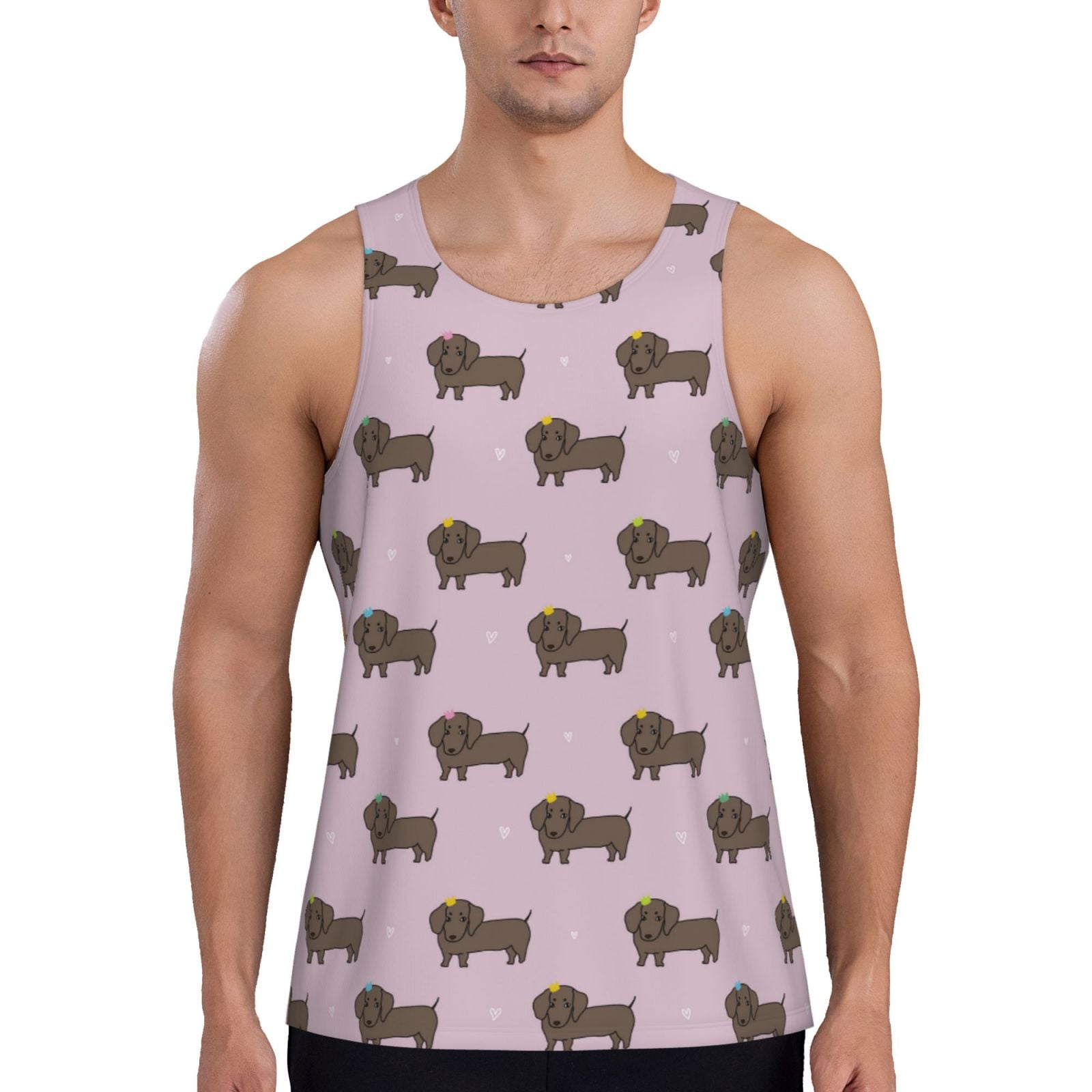Daiia Dachshund Dog Puppy Printed Men's Quick Dry Fit Muscle Tank Top ...