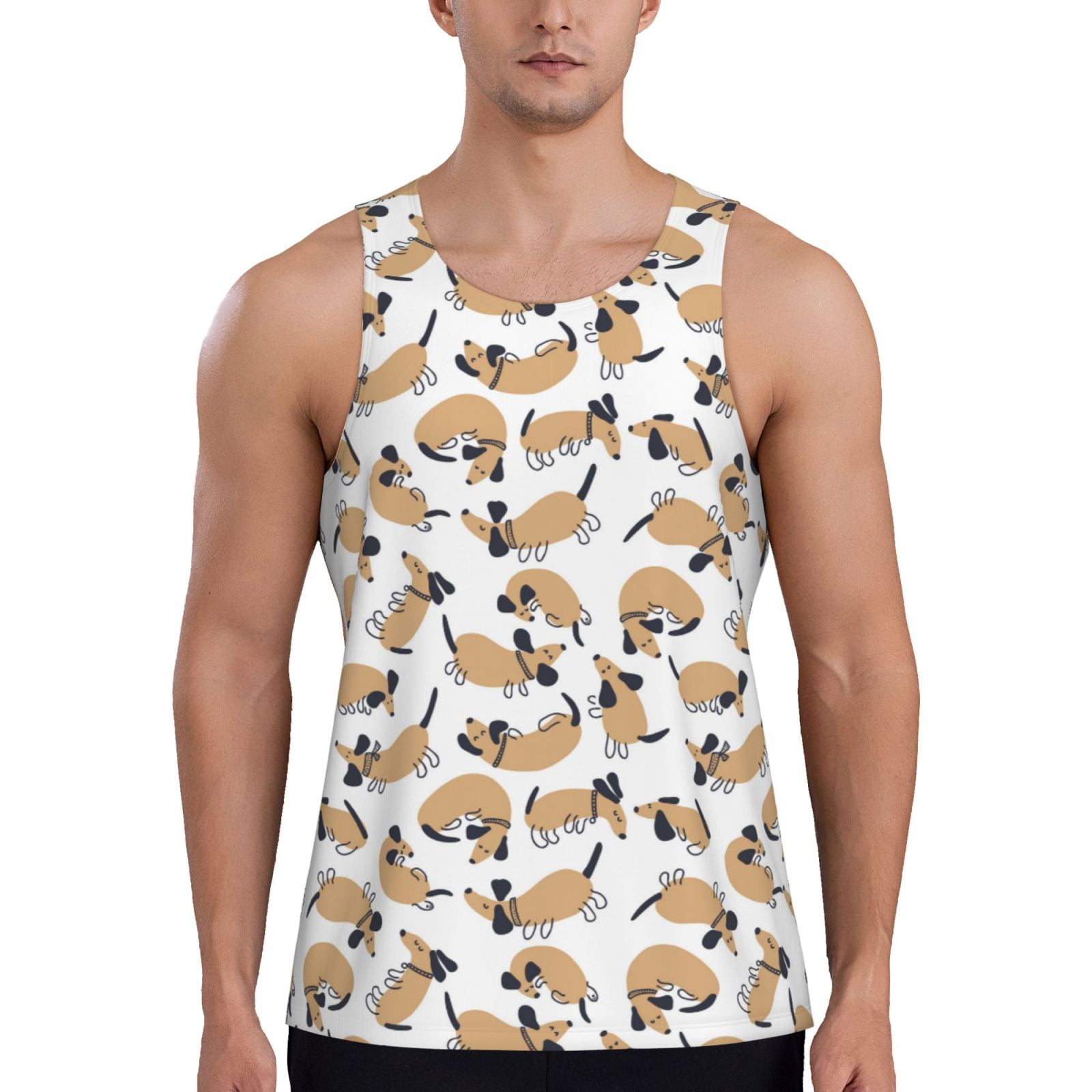Daiia Dachshund Dog Puppy Printed Men's Quick Dry Fit Muscle Tank Top ...
