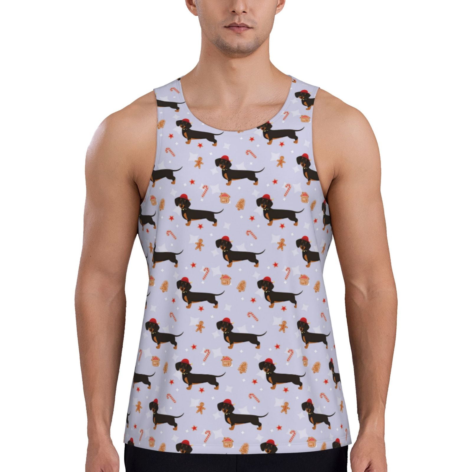 Daiia Dachshund Dog Puppy Printed Men's Quick Dry Fit Muscle Tank Top ...