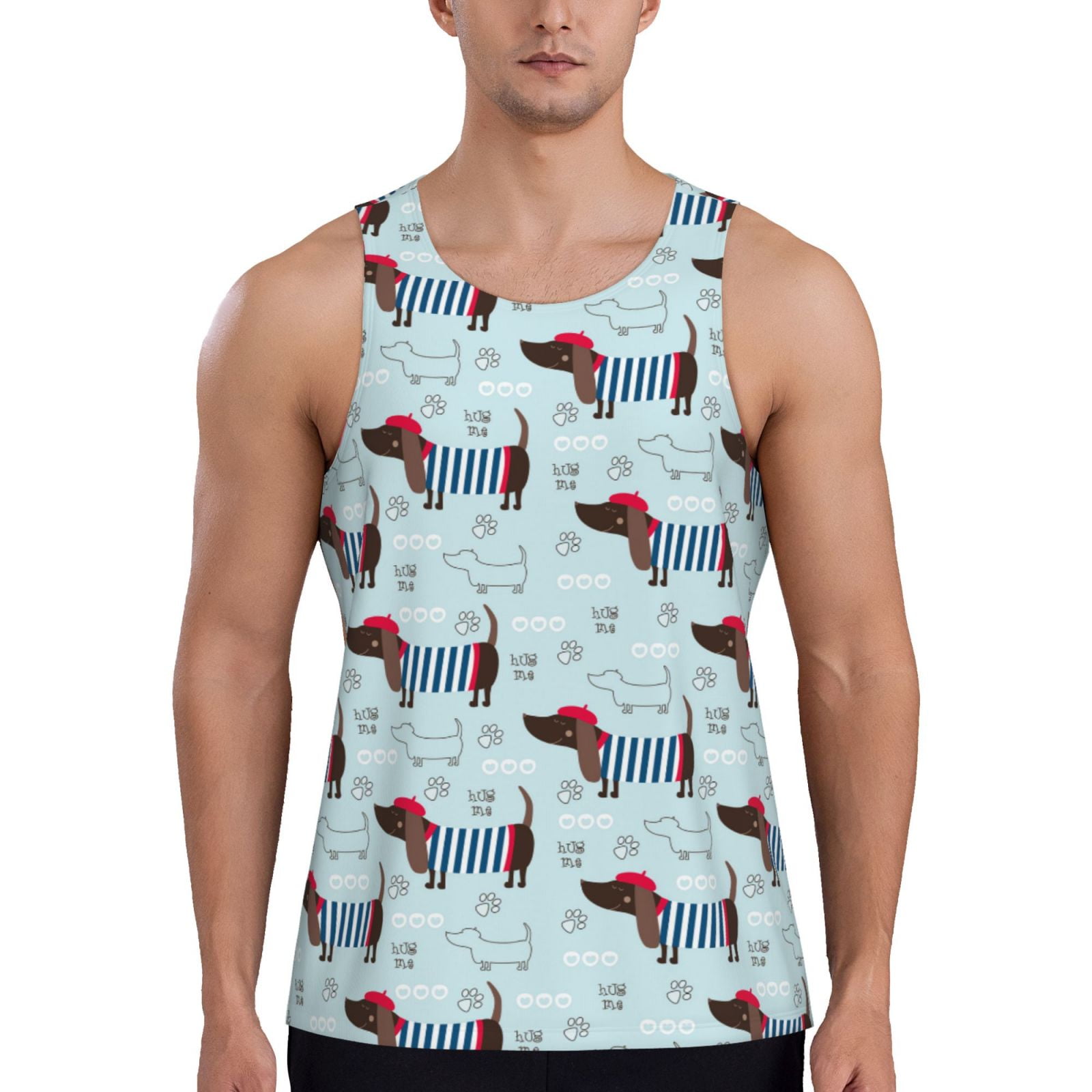 Daiia Dachshund Dog Puppy Printed Men's Quick Dry Fit Muscle Tank Top ...