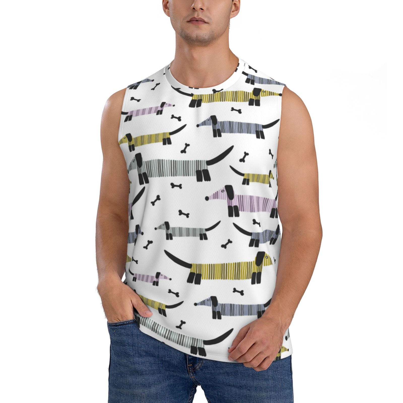 Daiia Dachshund Dog Puppy Printed Men's Tank Tops,Casual Soft ...