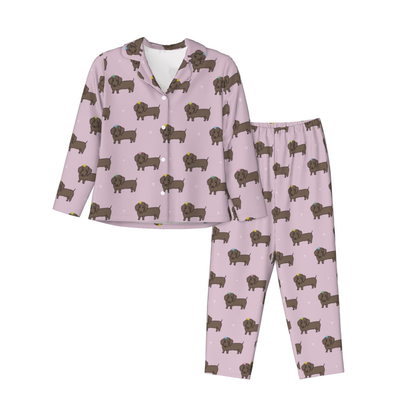 Daiia Dachshund Dog Puppy for Women's Long-Sleeved Pajama Set – Soft ...
