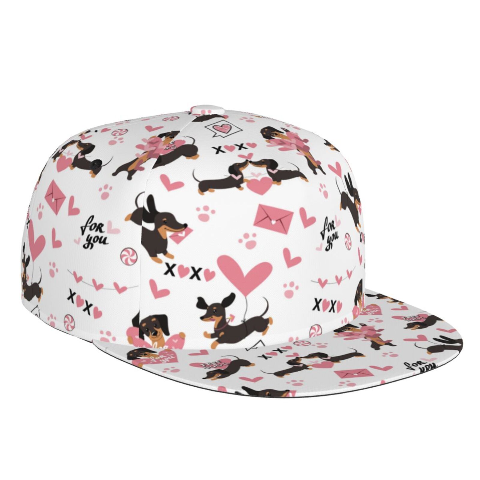 Daiia Dachshund Dog Puppy print Flat Bill Hats Flat Brim Trucker Cap ...