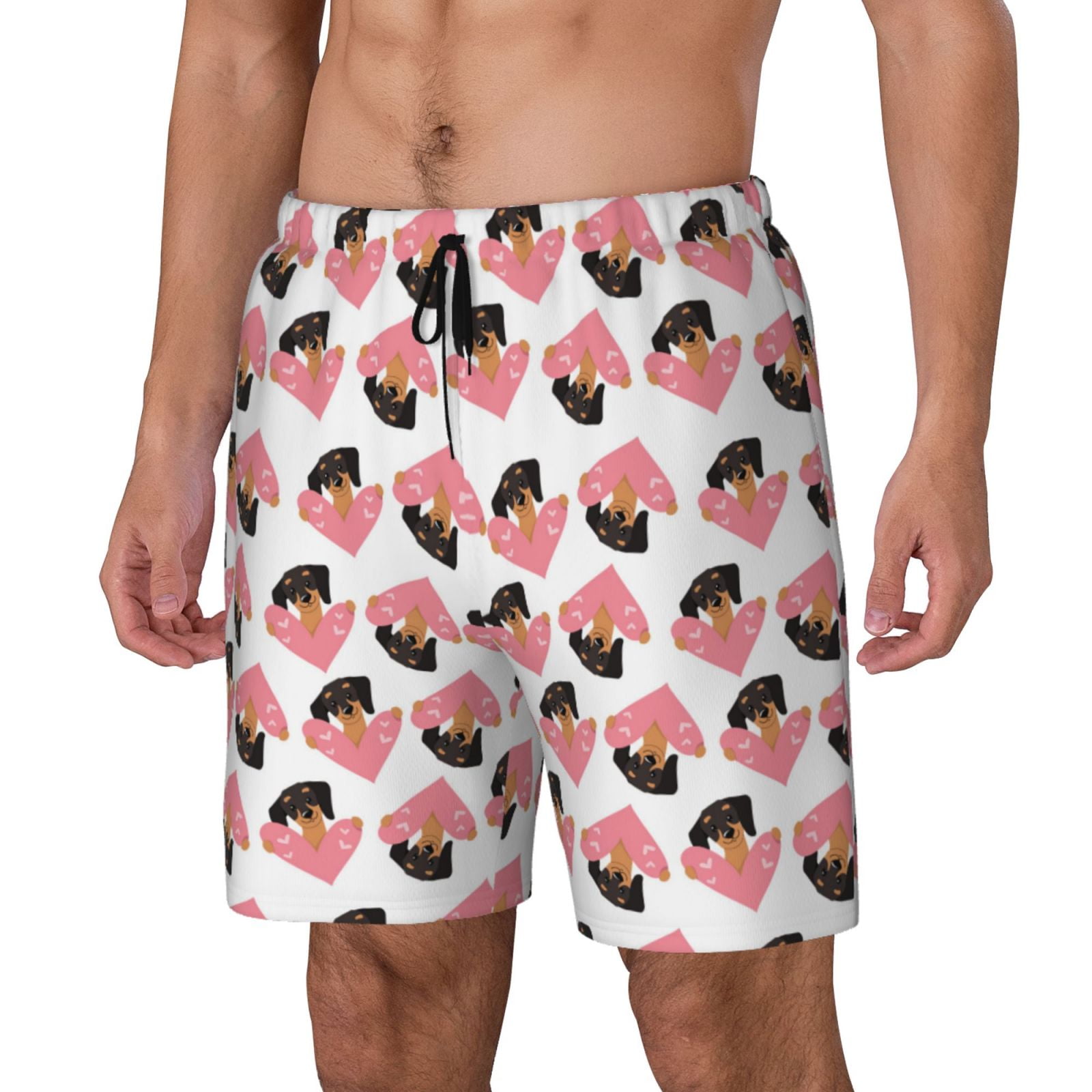 Daiia Dachshund dogs and hearts Pattern Mens Swim Trunks Swim Shorts ...