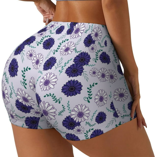 Daiia Daisies Flowers Pattern Women's Workout Shorts Biker Shorts ...
