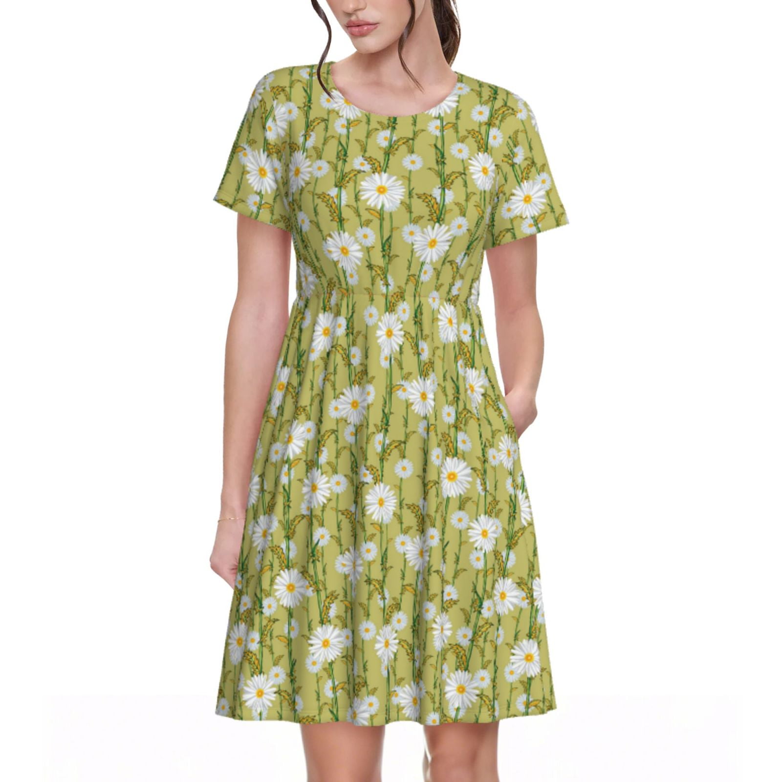 Daiia Daisies Flowers Print Women's Dresses 2025 Trendy Short sleeve ...