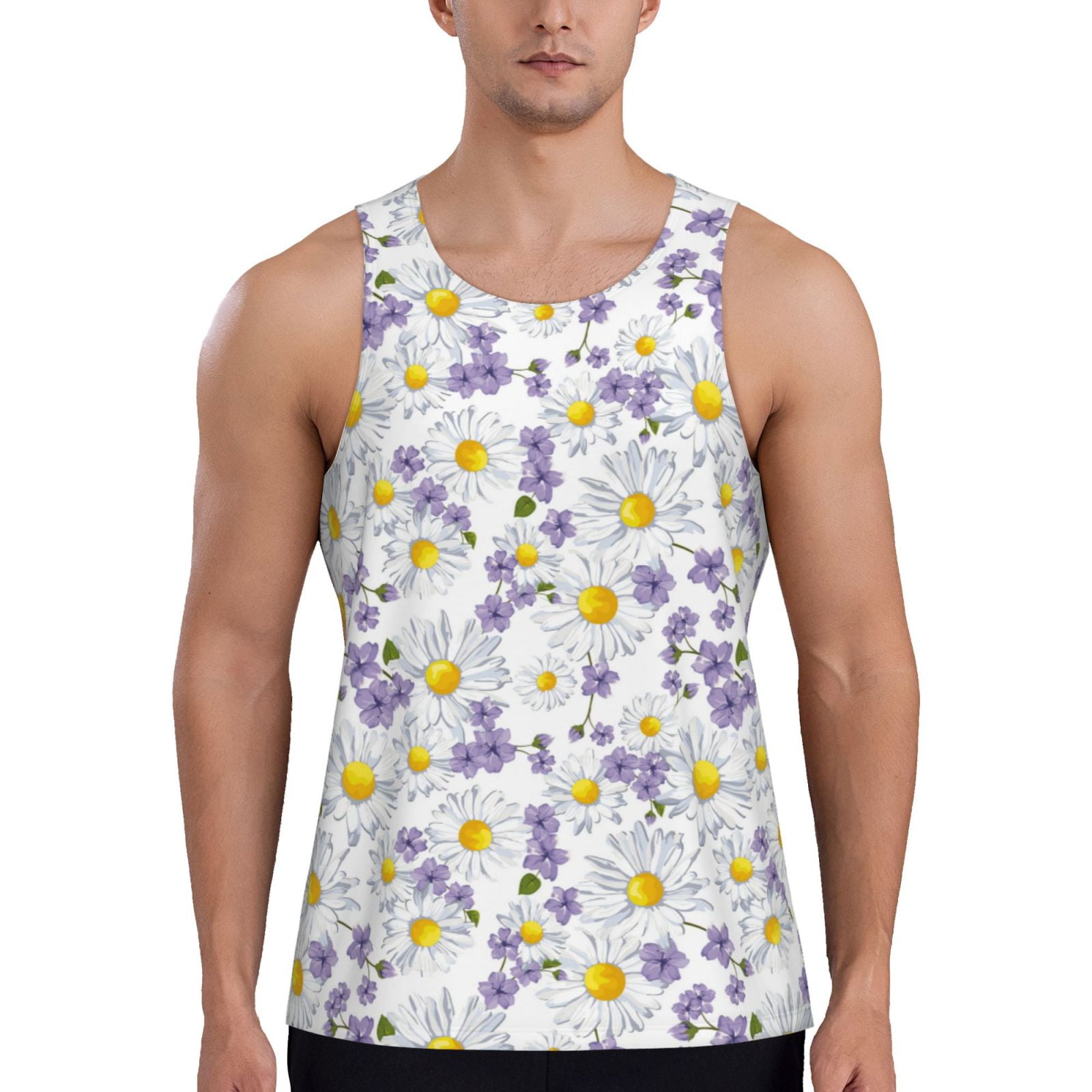Daiia Daisies Flowers Printed Men's Quick Dry Fit Muscle Tank Top Slim ...