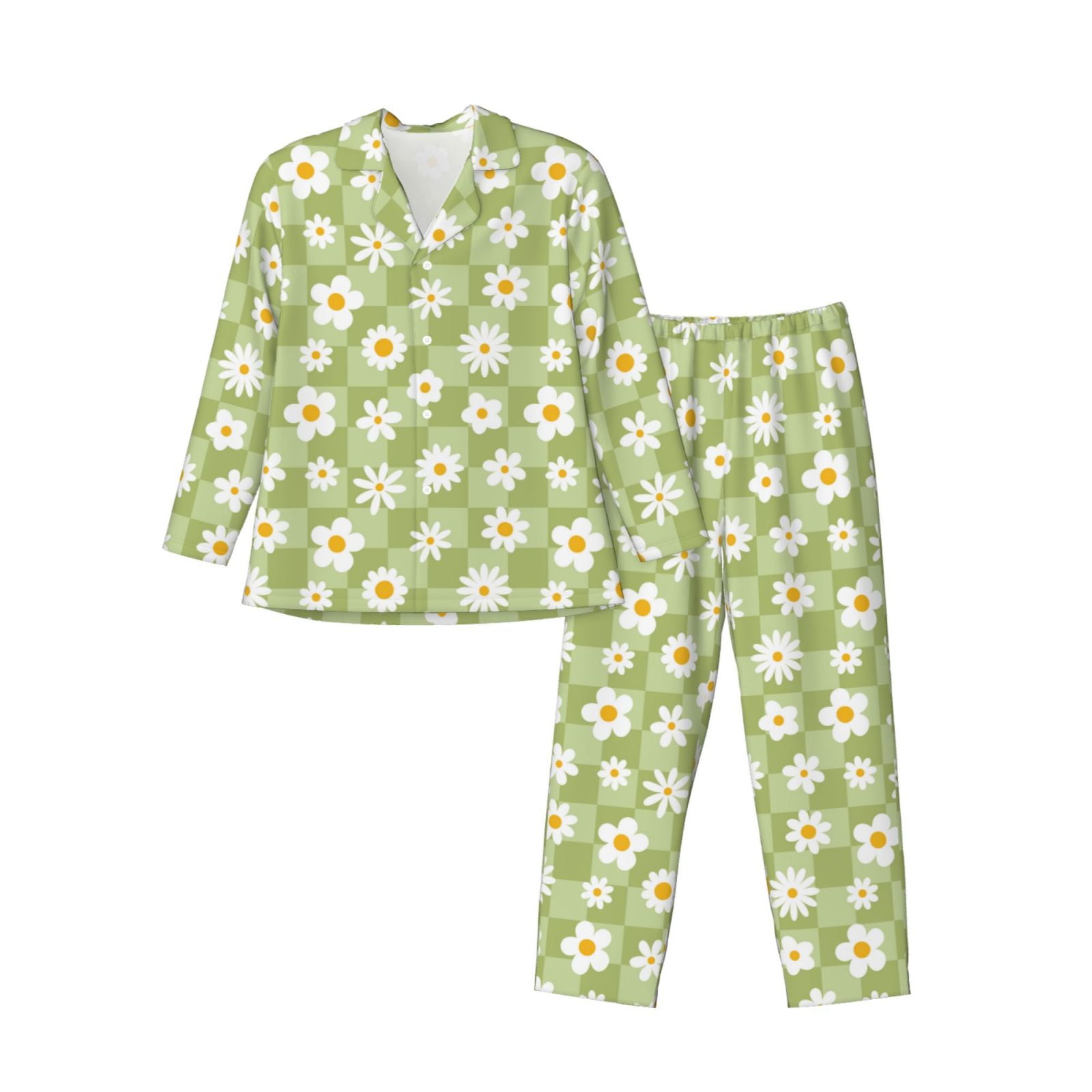 Daiia Daisies Flowers for Men's Long-Sleeved Pajama Set – Soft ...