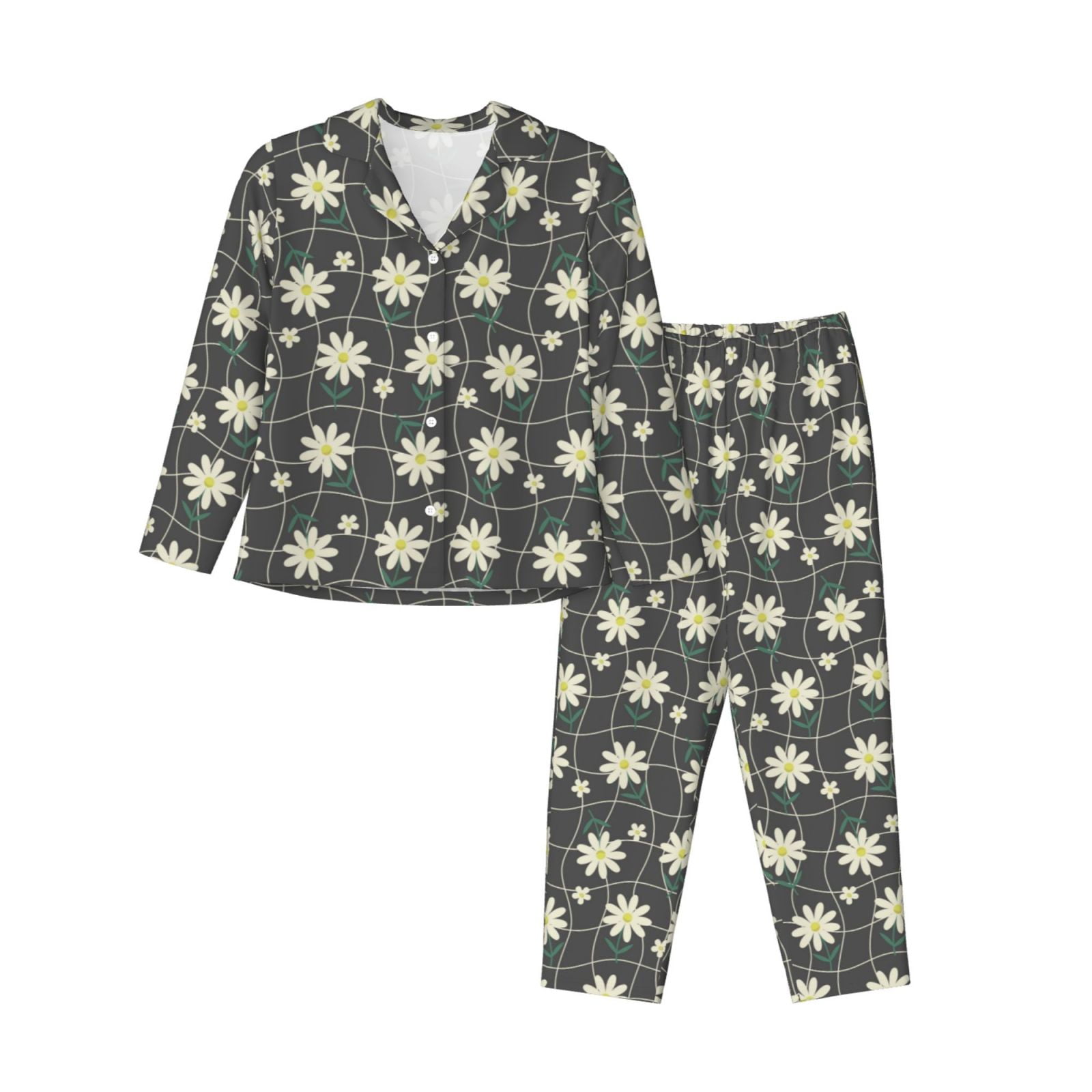 Daiia Daisies Flowers for Women's Long-Sleeved Pajama Set – Soft ...