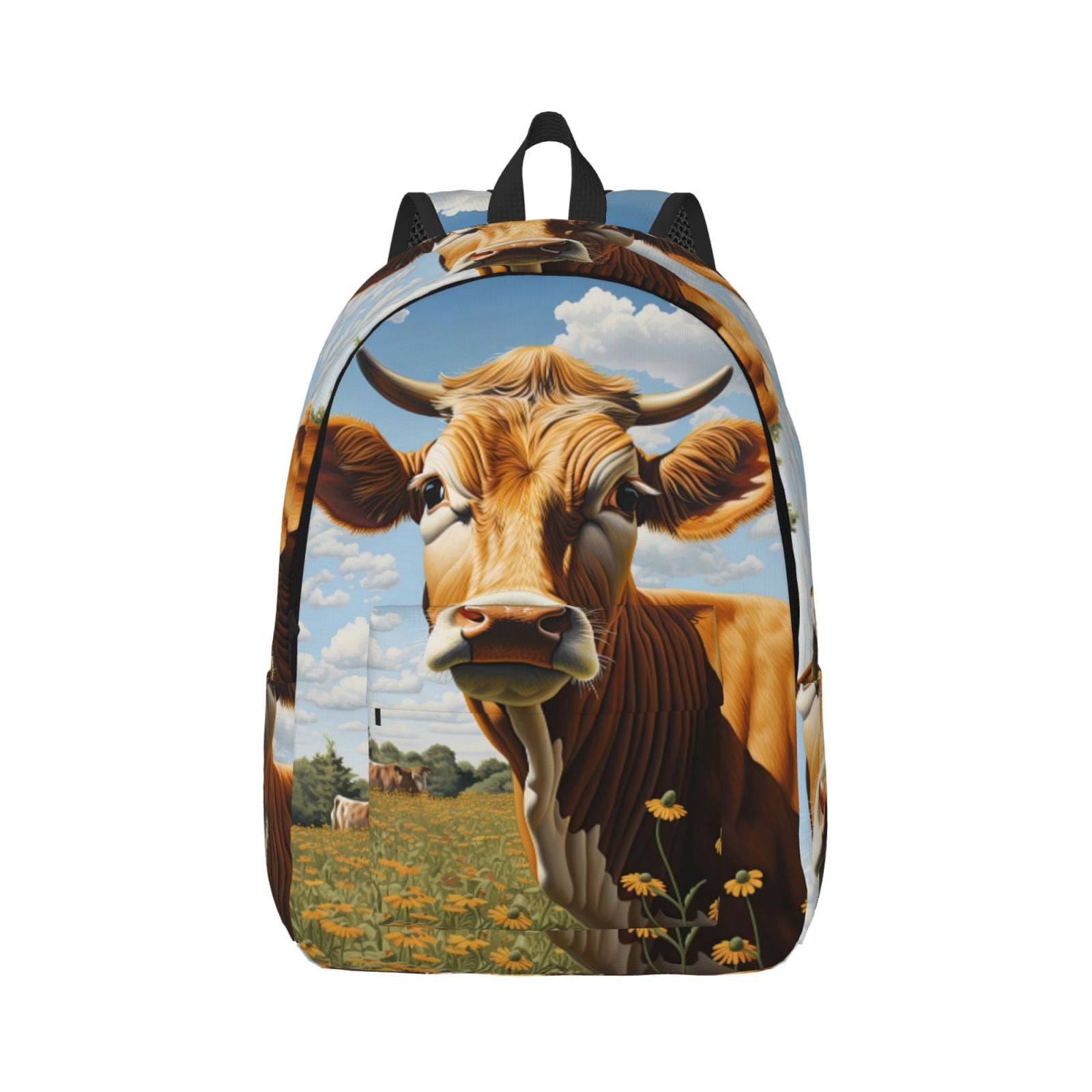 Daiia Daisy Flower Field Cow Vintage Canvas Backpack for Men and Women ...