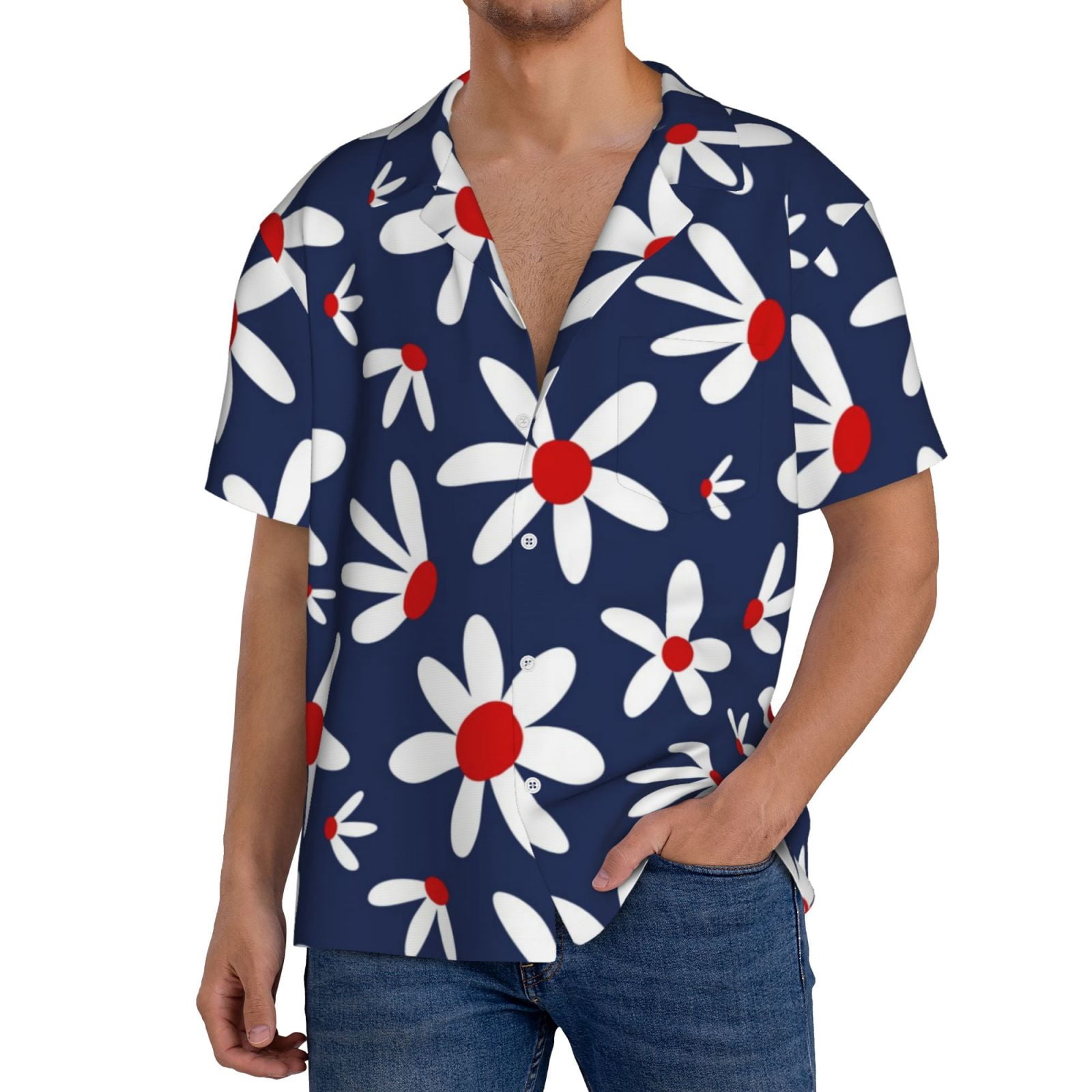 Daiia Daisy Flowers Men's Linen Shirts Short Sleeve Casual Shirts ...