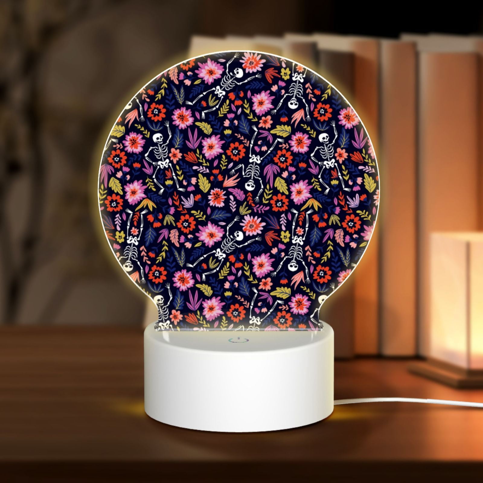 Daiia Dancing Skeletons Floral Garden Pattern Acrylic Night Light, LED ...