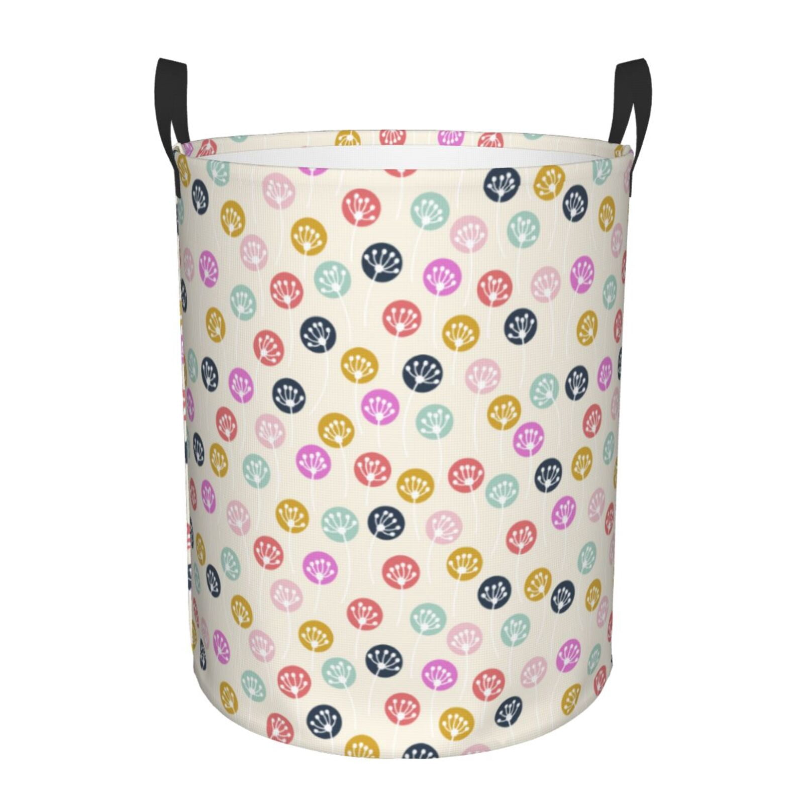 Daiia Dandelion Floral Round Laundry Basket with Handles Thickened ...