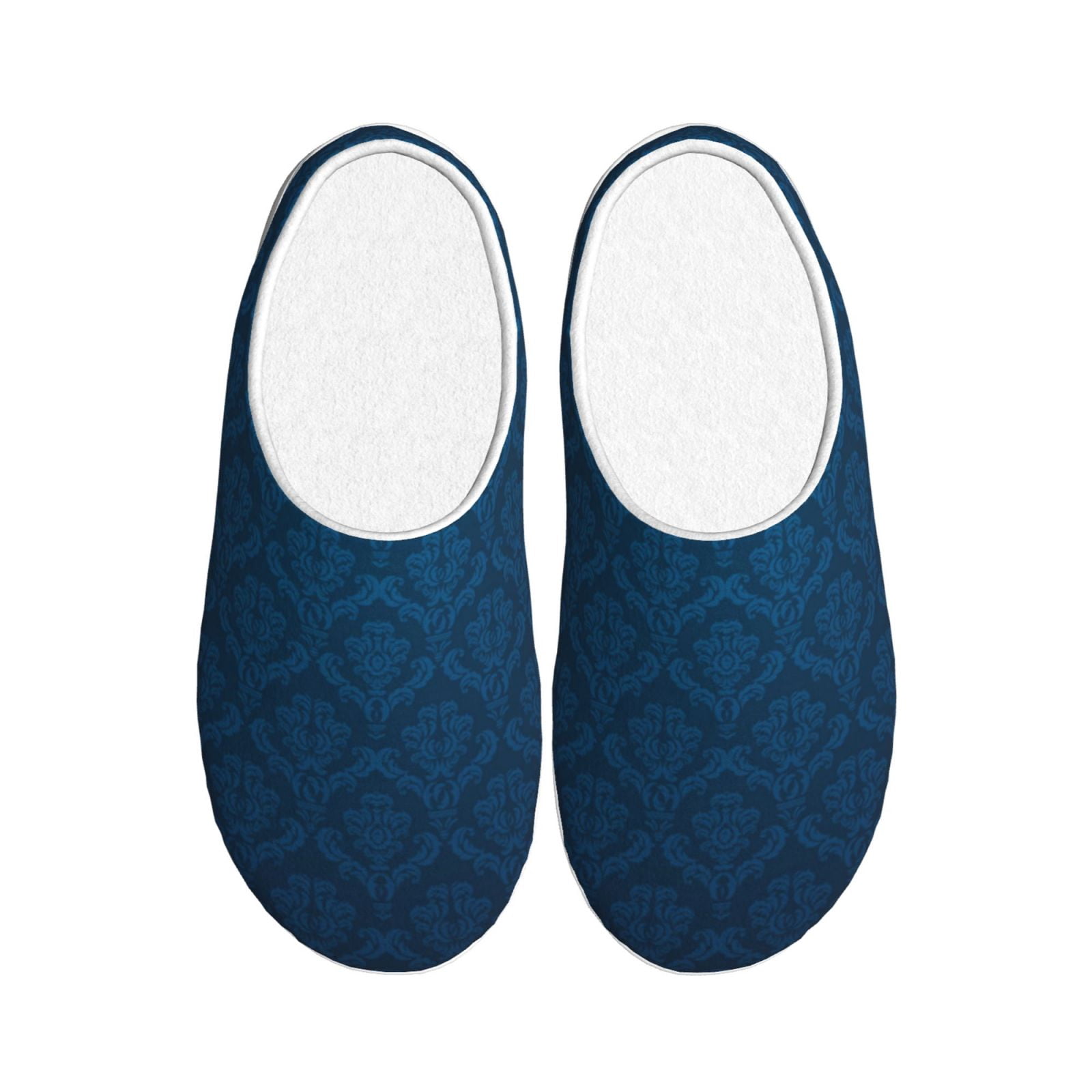 Daiia Dark Blue Print Women’s Fuzzy Slippers Memory Foam Lightweight ...