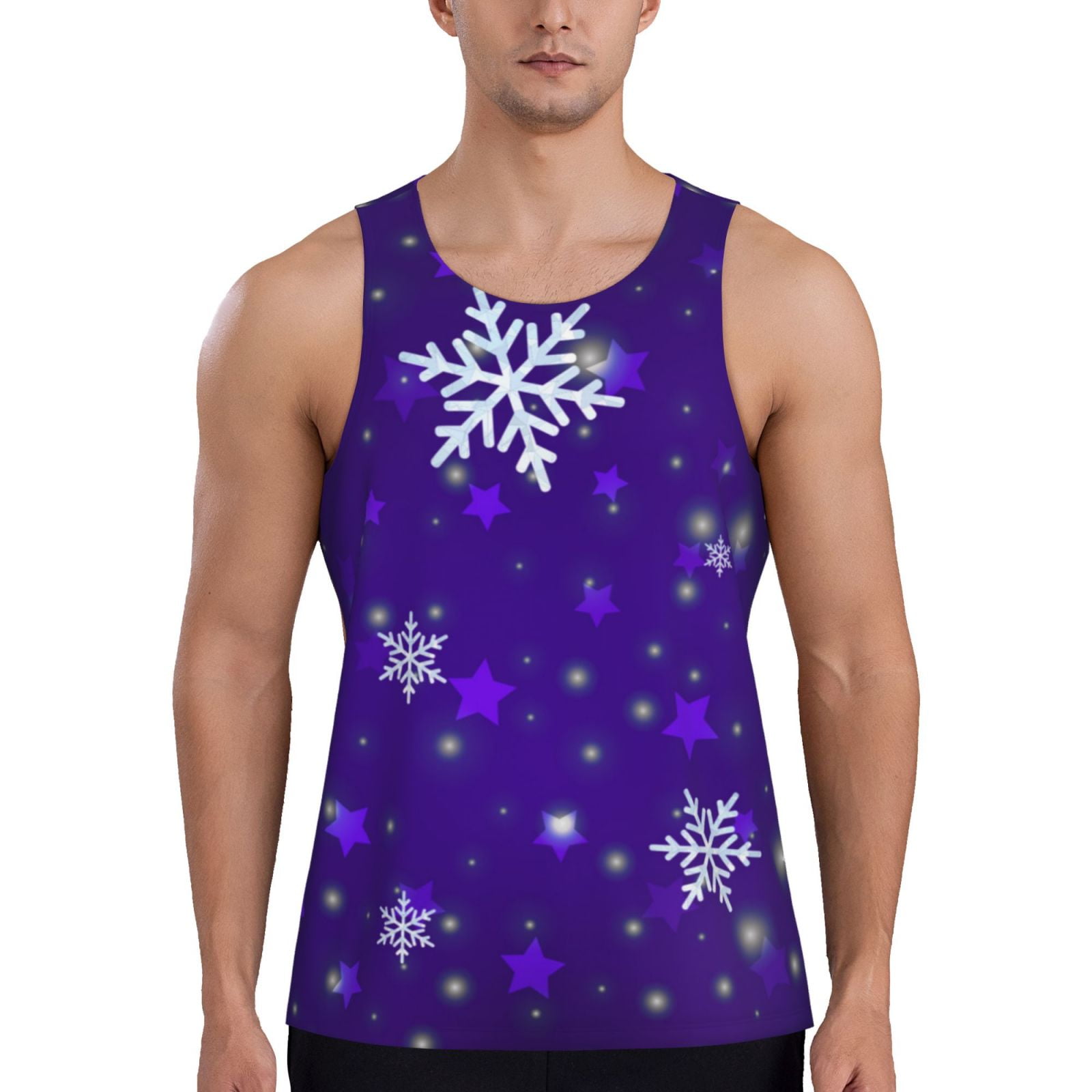 Daiia Dark Purple Snowflakes Printed Men's Quick Dry Fit Muscle Tank ...