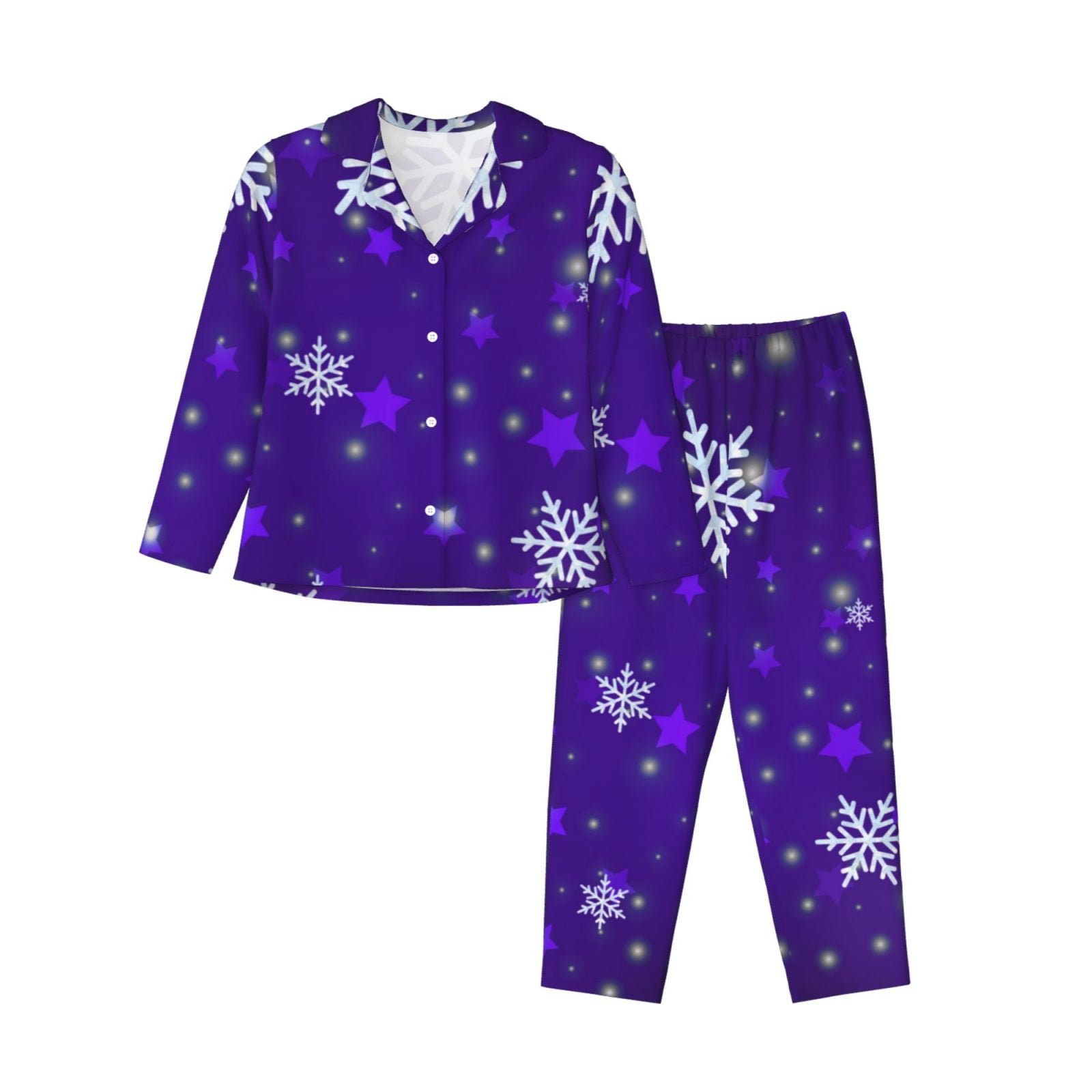 Daiia Dark Purple Snowflakes for Women's Long-Sleeved Pajama Set – Soft ...