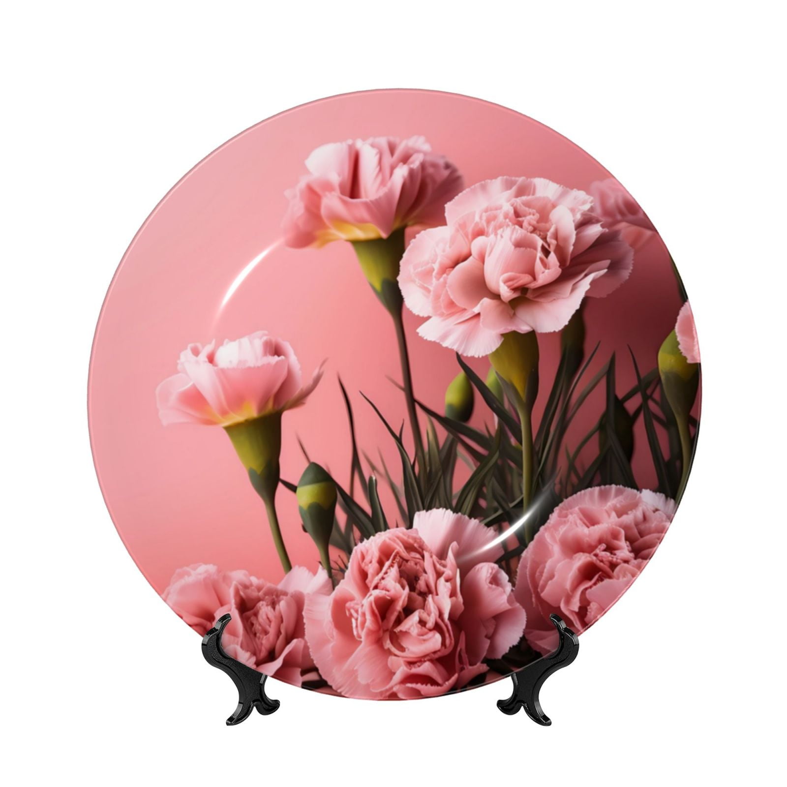 Daiia Delicate Pink Carnations A Printed Pattern Ceramic Plate Dinner ...