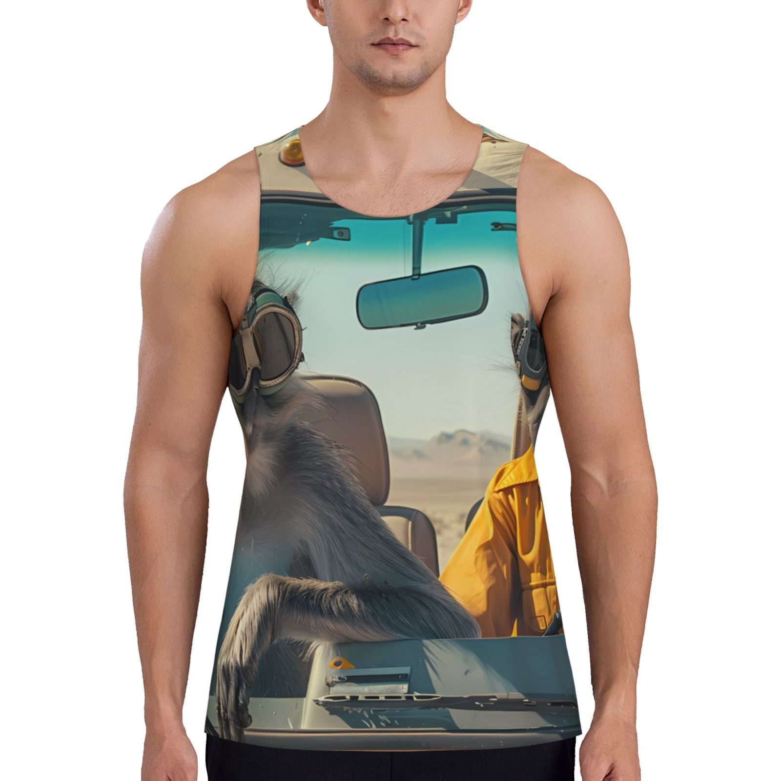Daiia Desert Monkeys Drive Printed Men's Quick Dry Fit Muscle Tank Top Slim-Fit Tank Workout ...