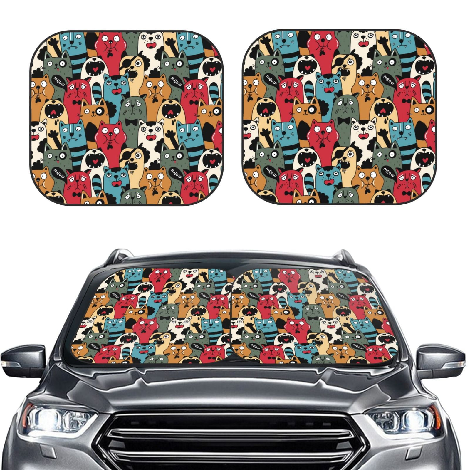 Daiia Different Cats 1 2PCS Car Windshield Sun Shade, Foldable Sun ...