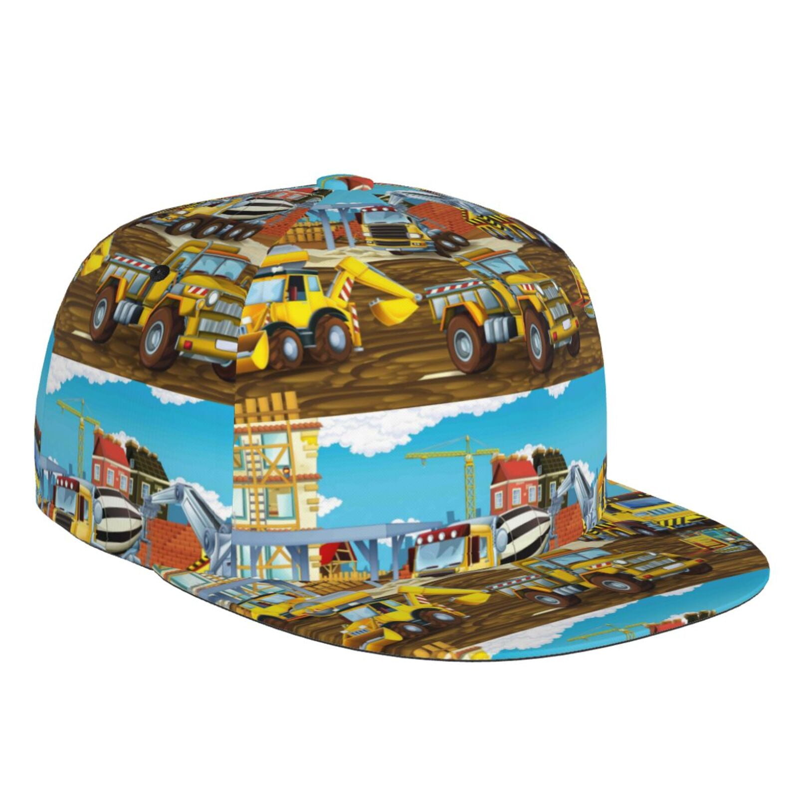 Daiia Different Construction Site Vehicles print Flat Bill Hats Flat ...