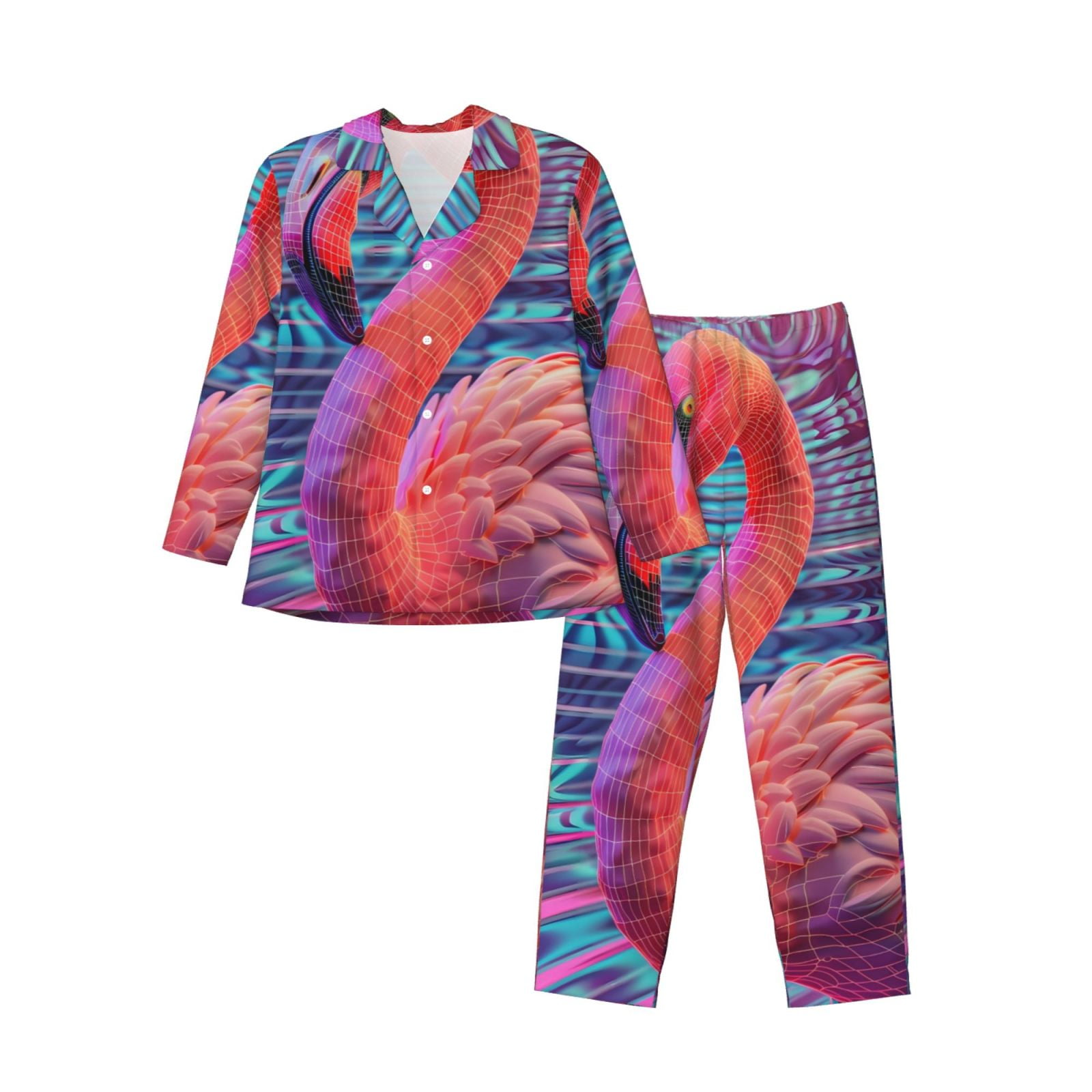 Daiia Digital Flamingo Vibrant Art for Men's Long-Sleeved Pajama Set ...