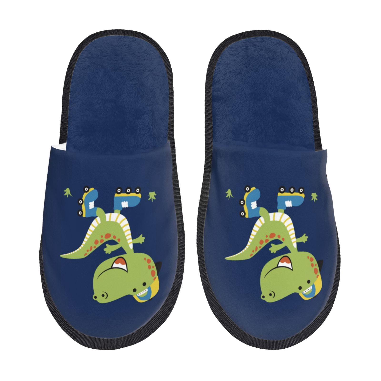 Daiia Dino Playing Roller Skate Pattern Furry Slippers for Women and ...