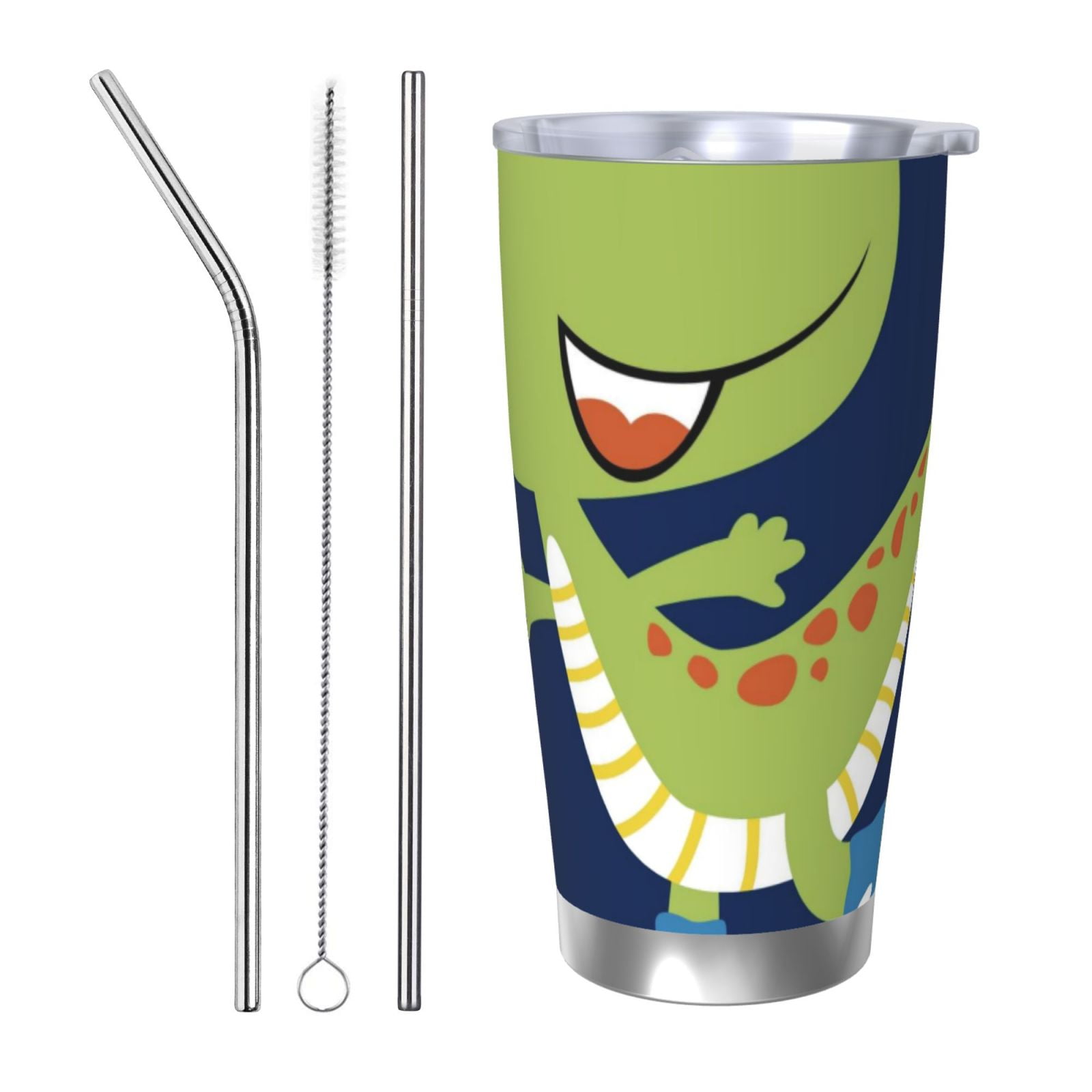 Daiia Dino Playing Roller Skate Printed 20oz Insulated Coffee Cup with ...