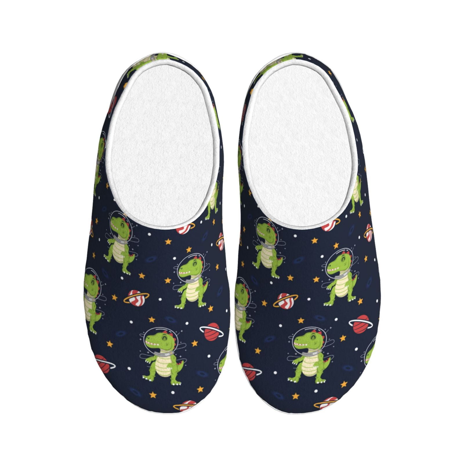 Daiia Dinosaur Astronaut Print Women’s Fuzzy Slippers Memory Foam ...