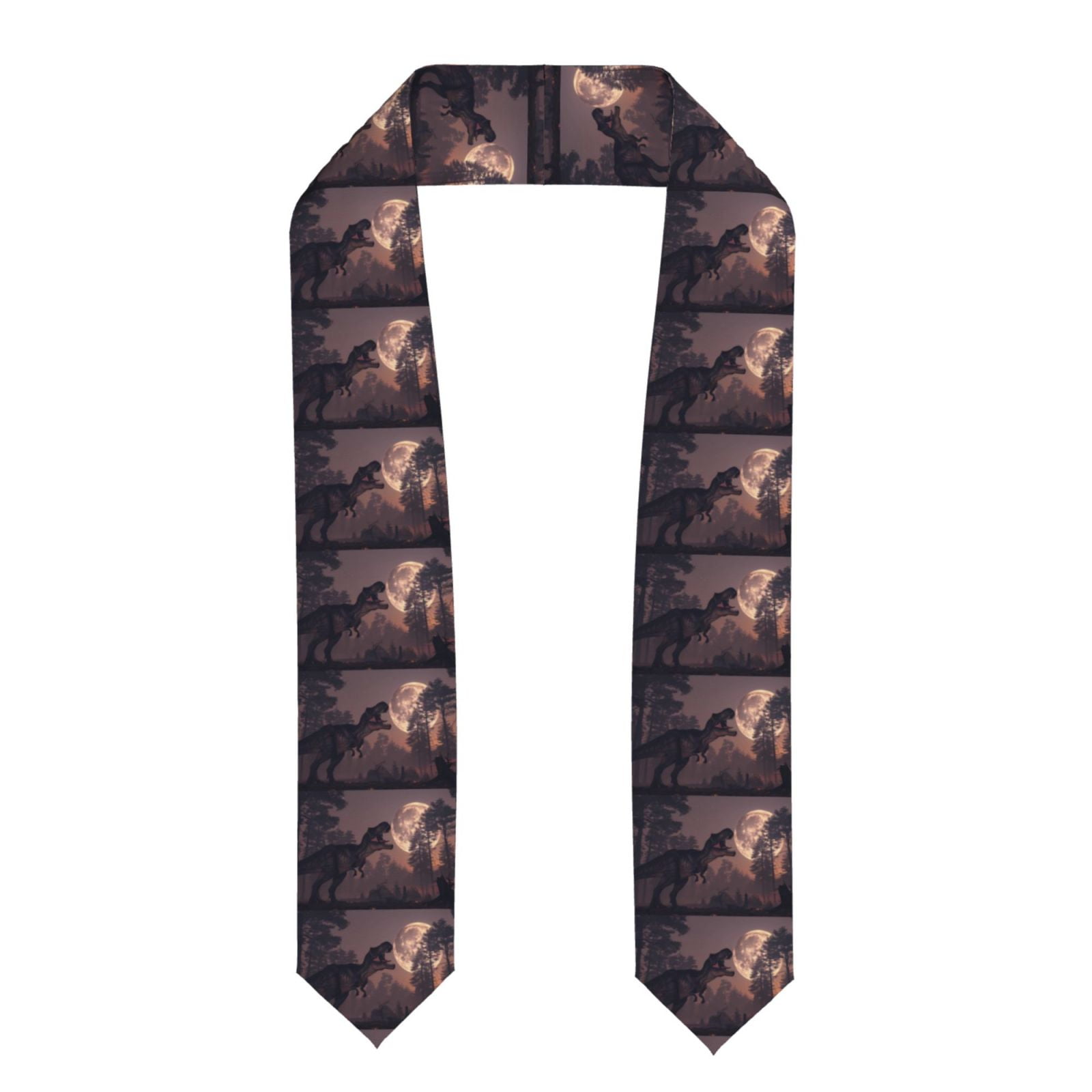Daiia Dinosaur Moonlit Forest Pattern Graduation Shawl Stole – Satin ...