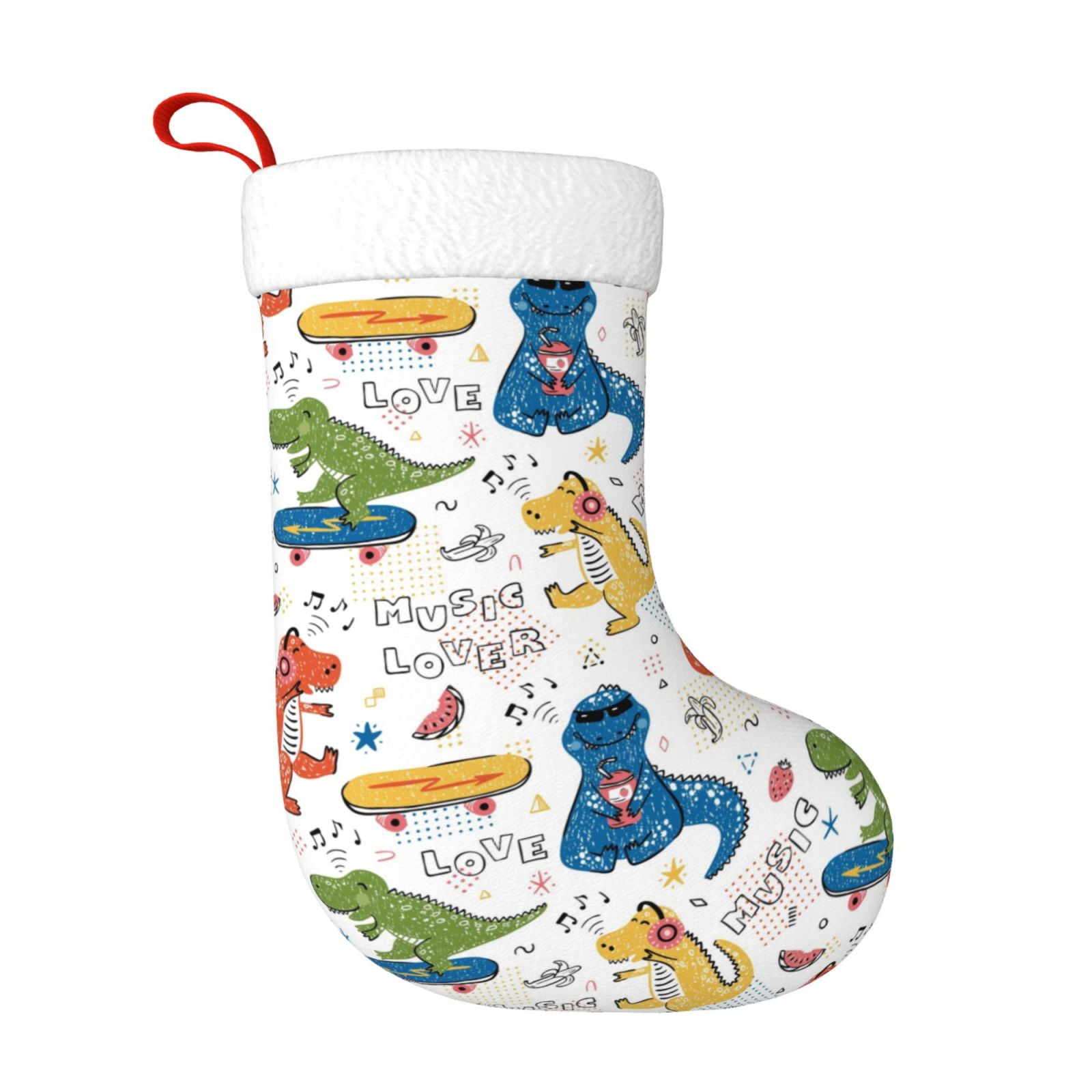 Daiia Dinosaur Print Christmas Stocking，18"Large Knitted Xmas Stocking ...