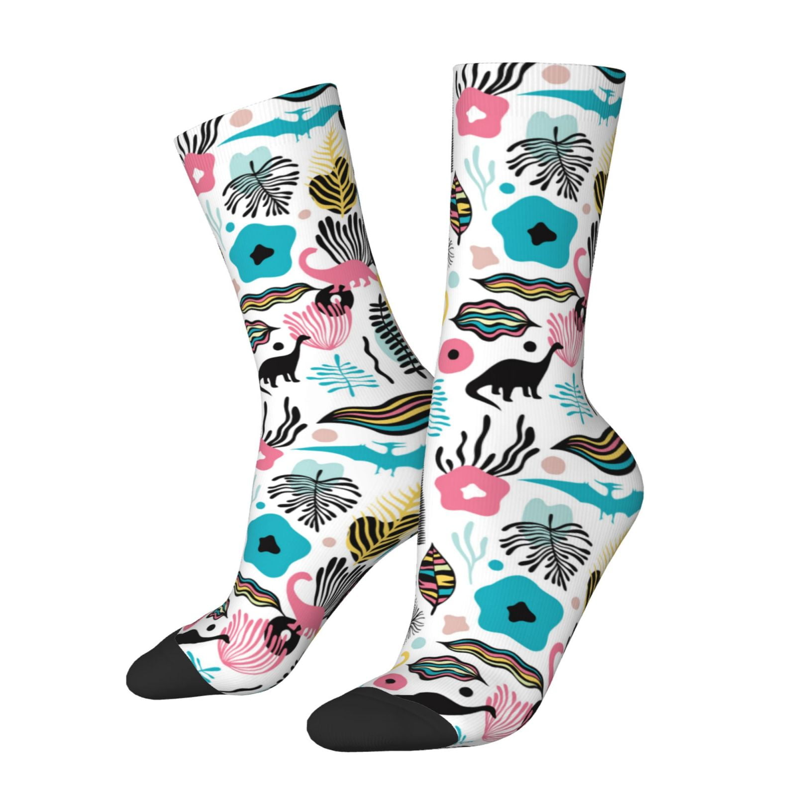 Daiia Dinosaur Print Crew Socks – Soft Breathable Long Socks for Men ...