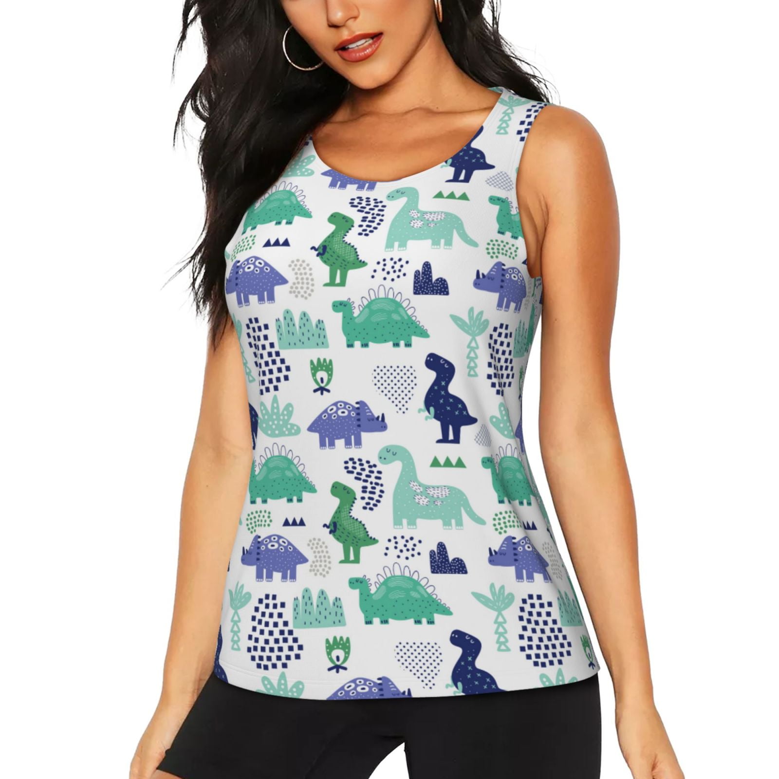 Daiia Dinosaur Printed Womens Workout Tops for Women Quick-dry Tank ...