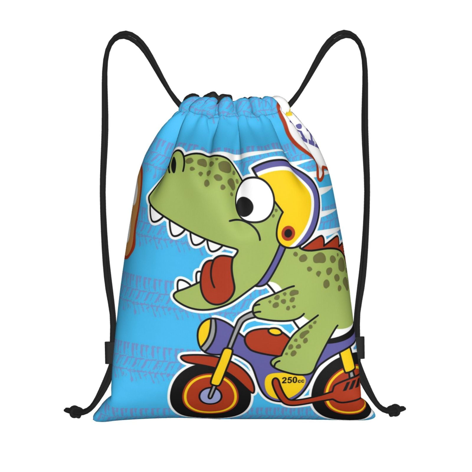 Daiia Dinosaur Riding a Motorcycle Pattern Drawstring Backpack, Gym Bag ...